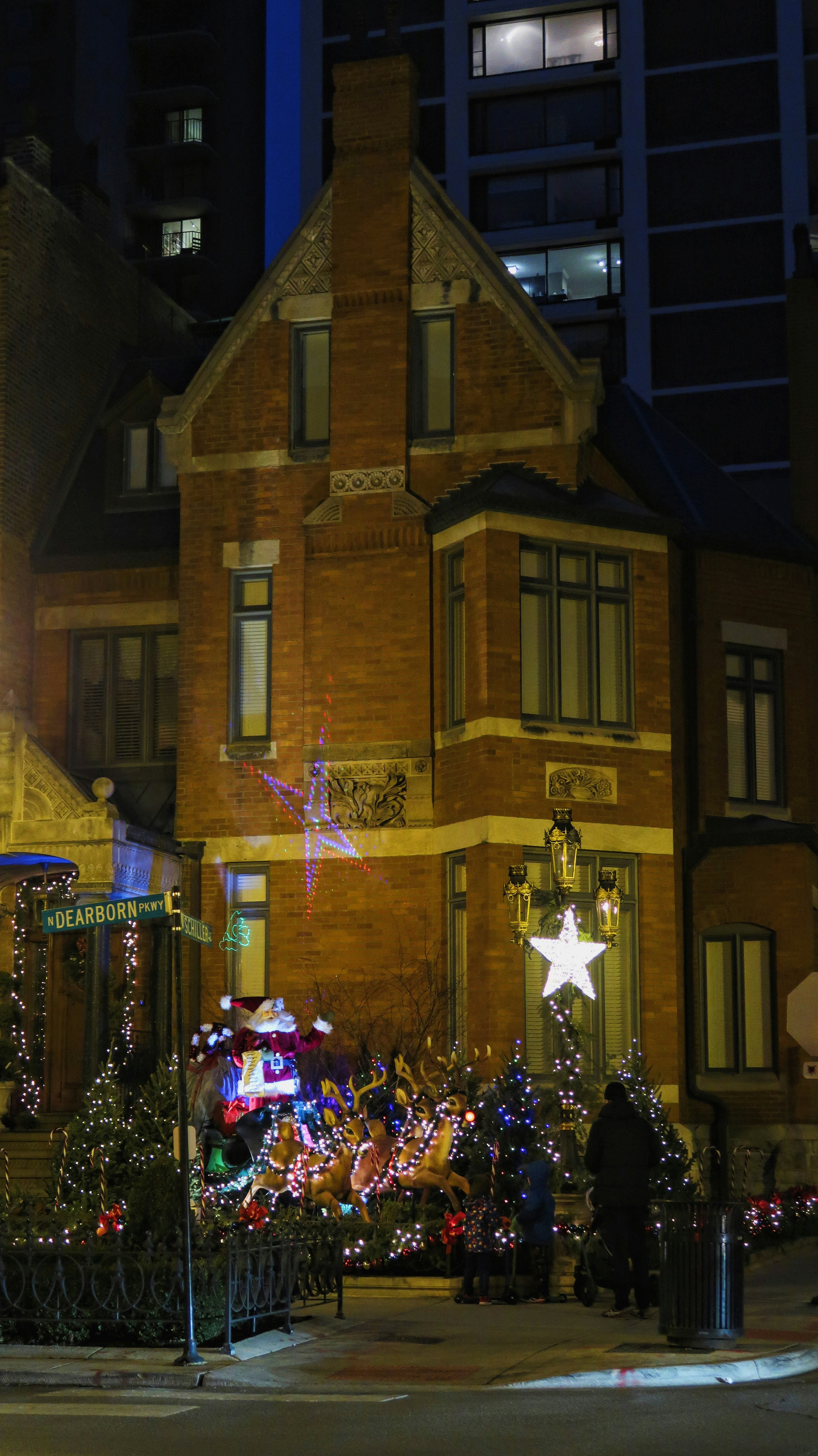 Soft Holiday Glow Across a Historic Brick Corner