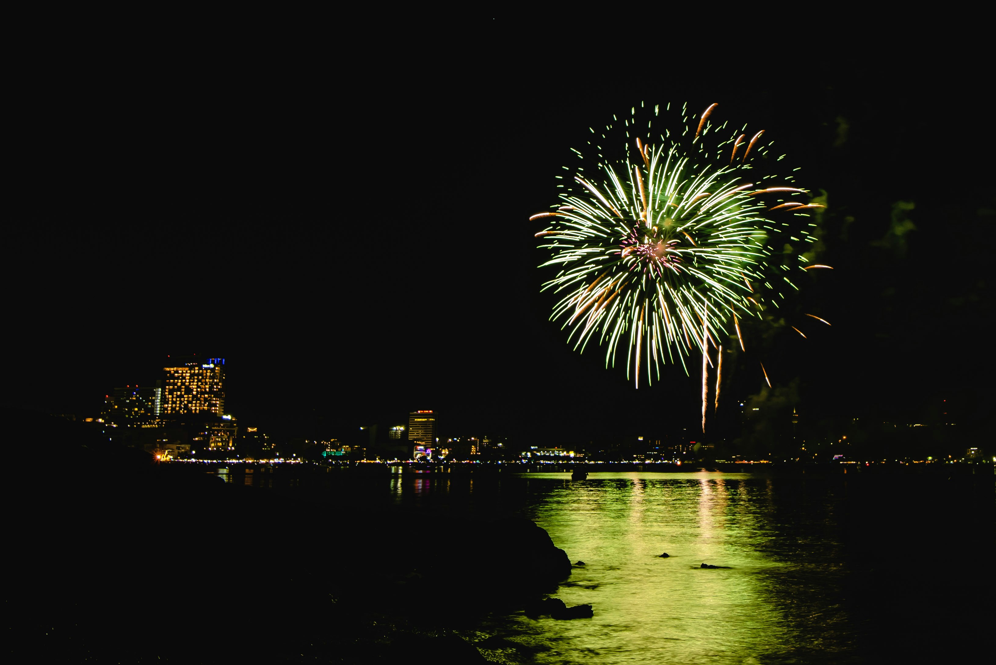 Time-lapse photography of fireworks exploding in the sky during ...