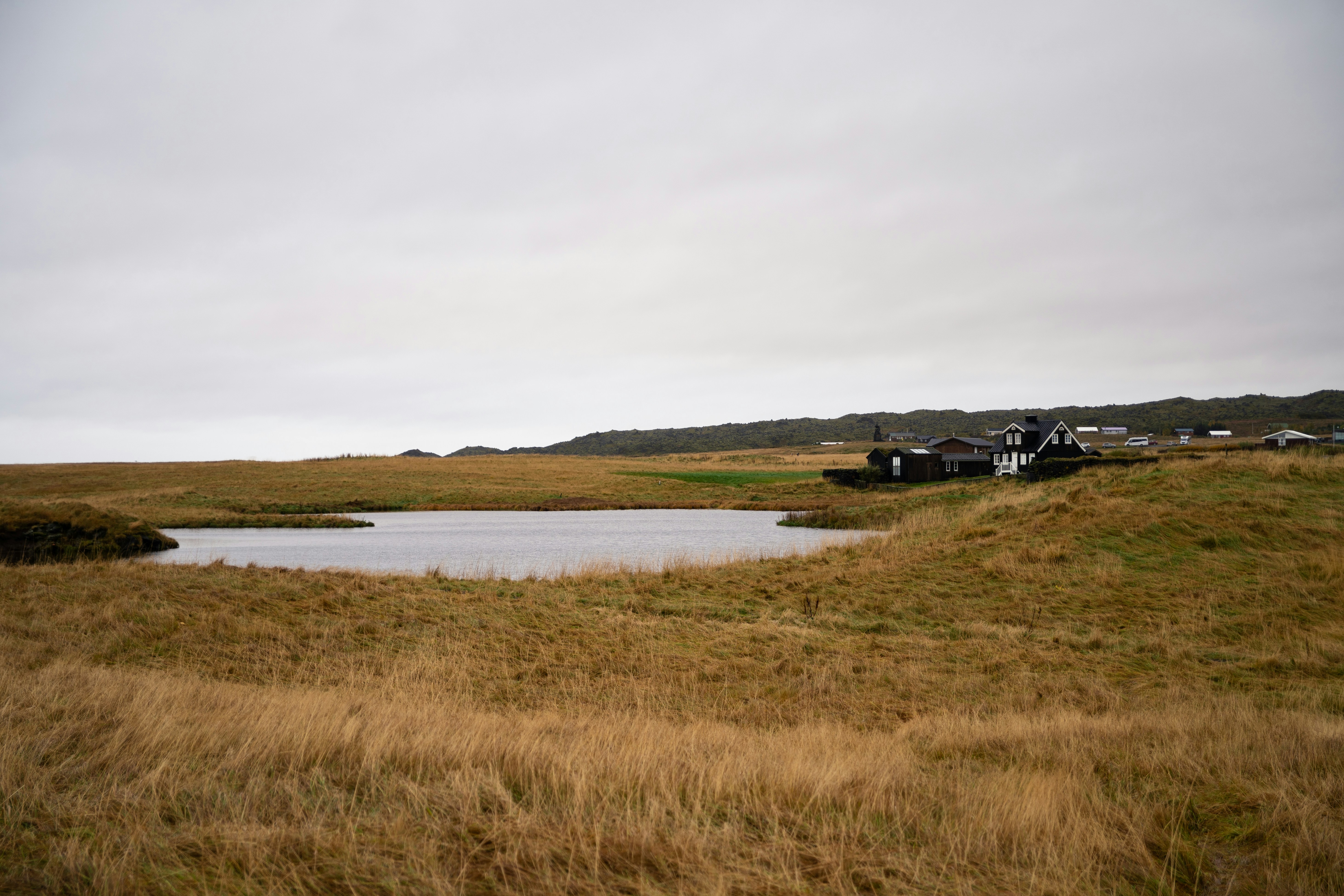 Horizon Keepers: Cottages Nestled Beside a Quiet Pond on a Windy Plain