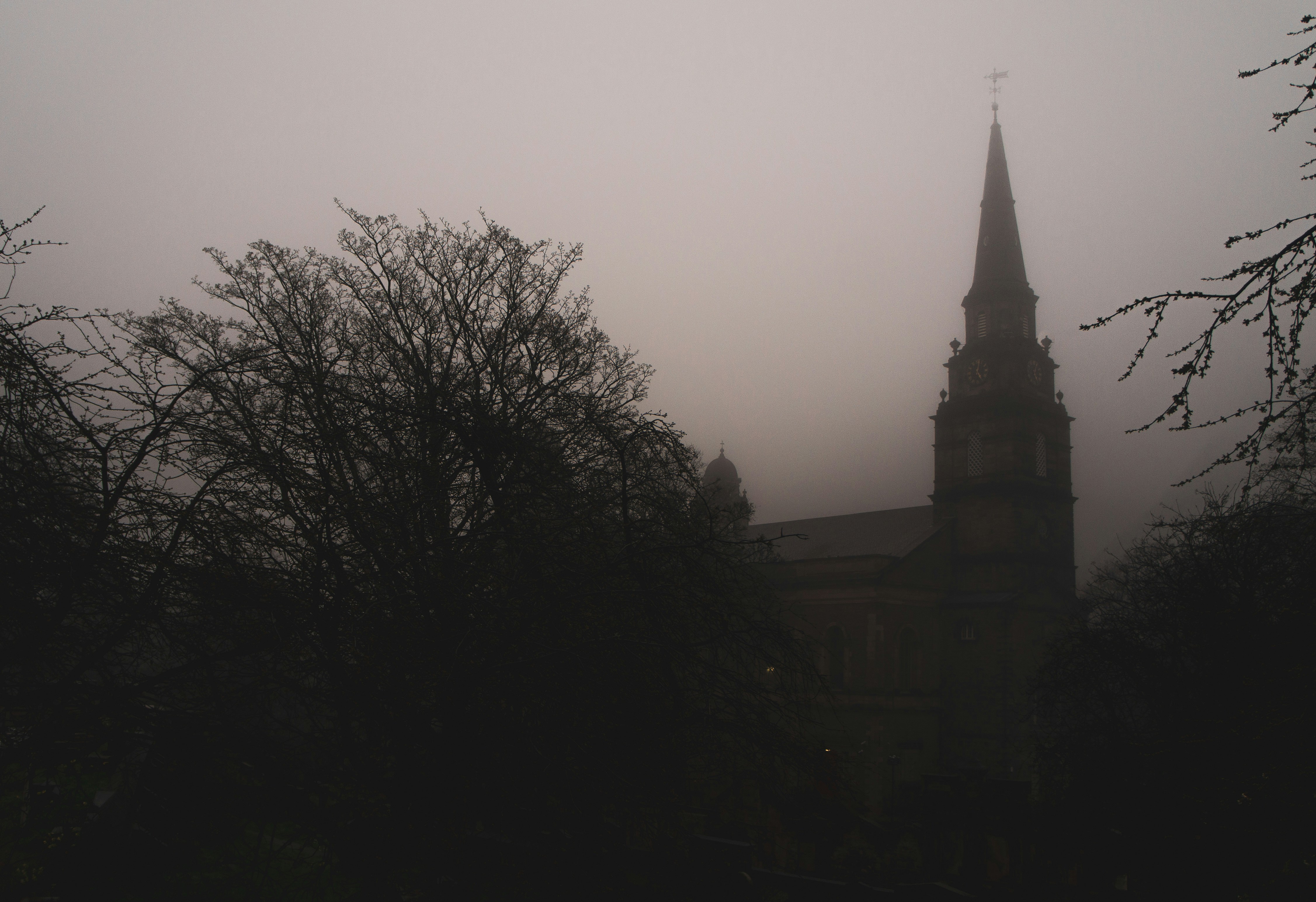 Church through fog | brown cathedral photograph