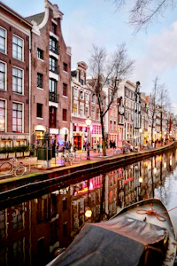 Canalfront Blooms: Evening Carnival in a Dutch Street