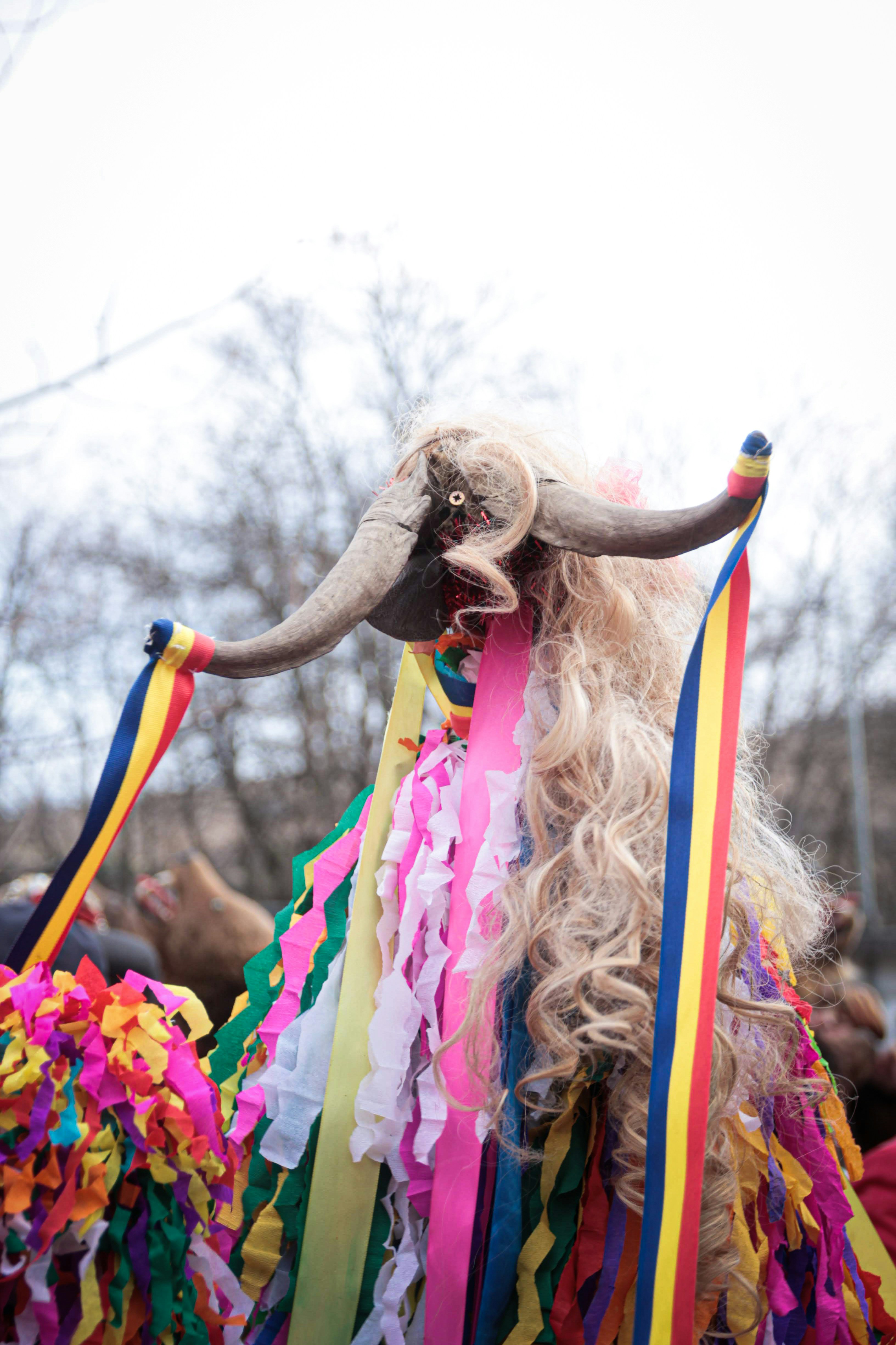 Ribbons and Horns: A Carnival Portrait of Colorful Festivity