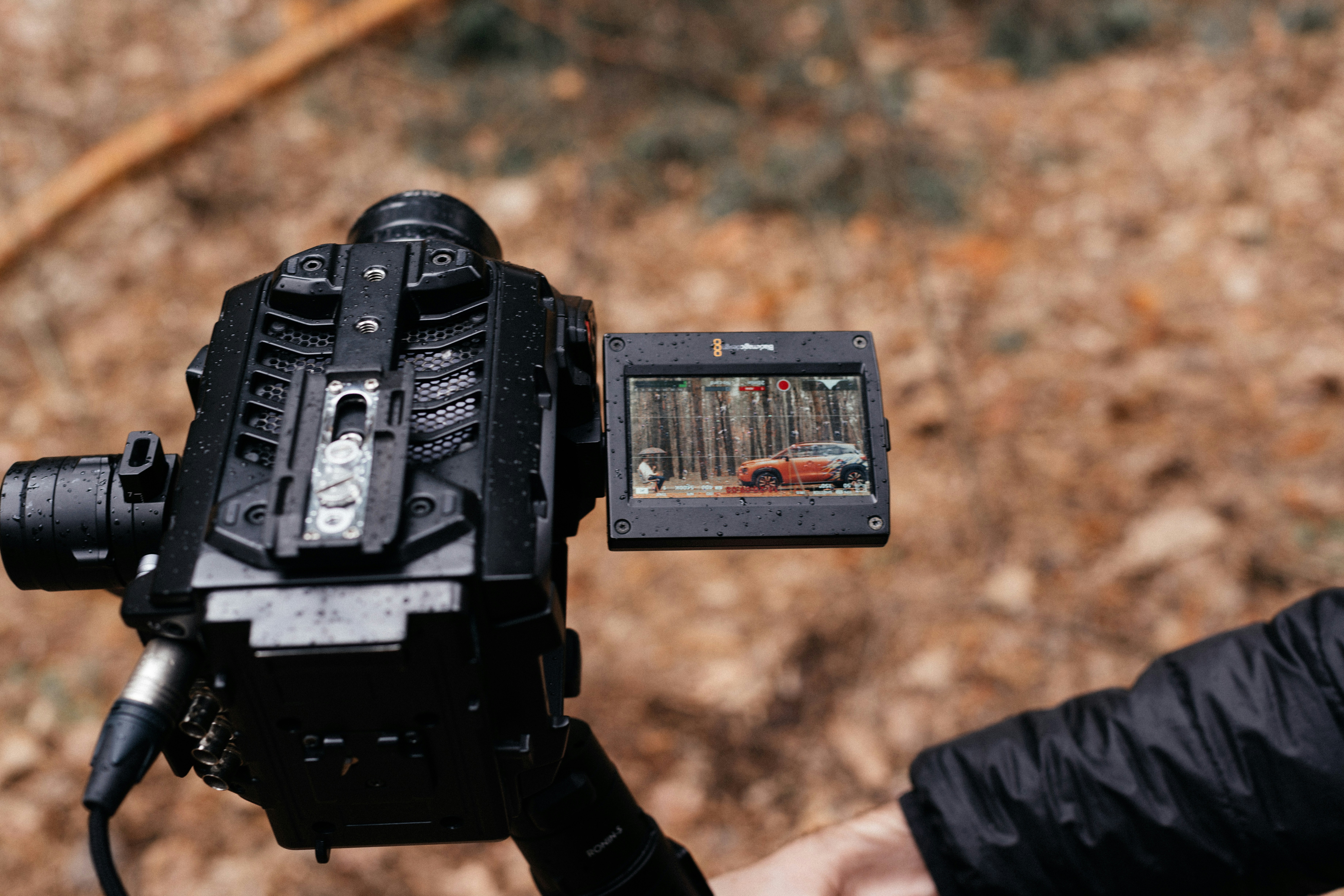 Rig in the Woods: Framing a Red Car on an Autumn Forest Shoot