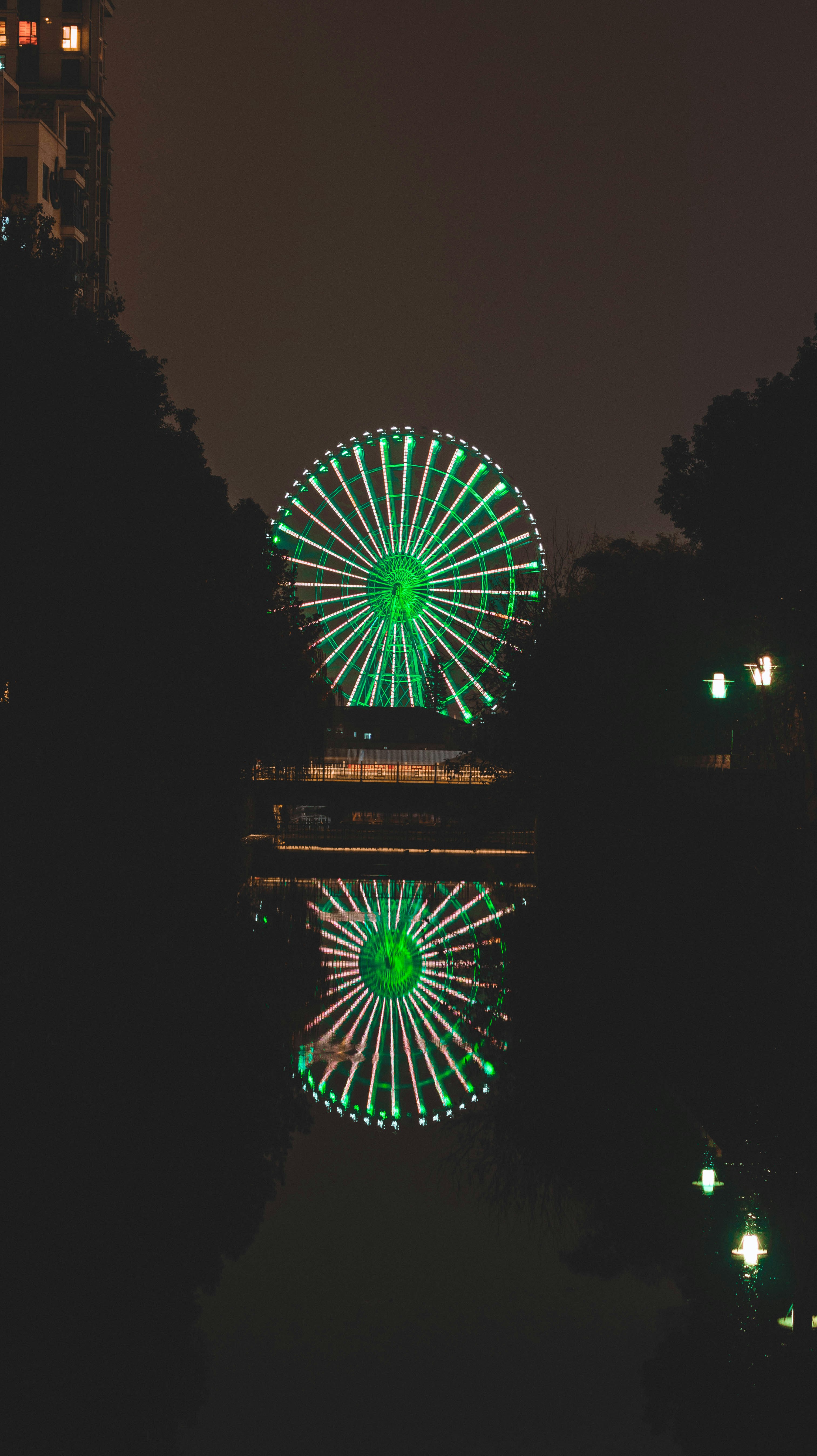 green lighted ferris wheel