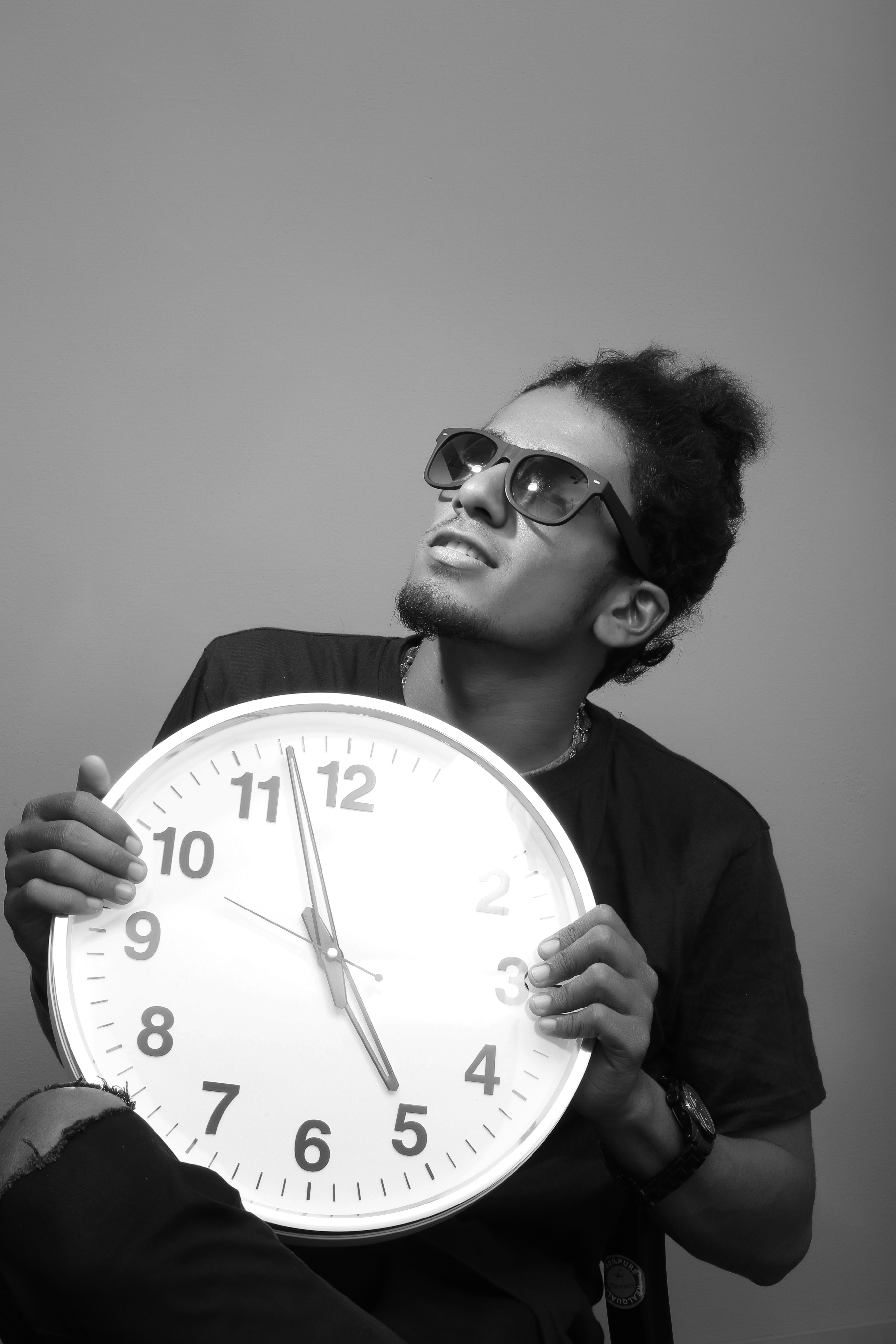 Timekeeper in Mono: A Portrait with a Giant Clock
