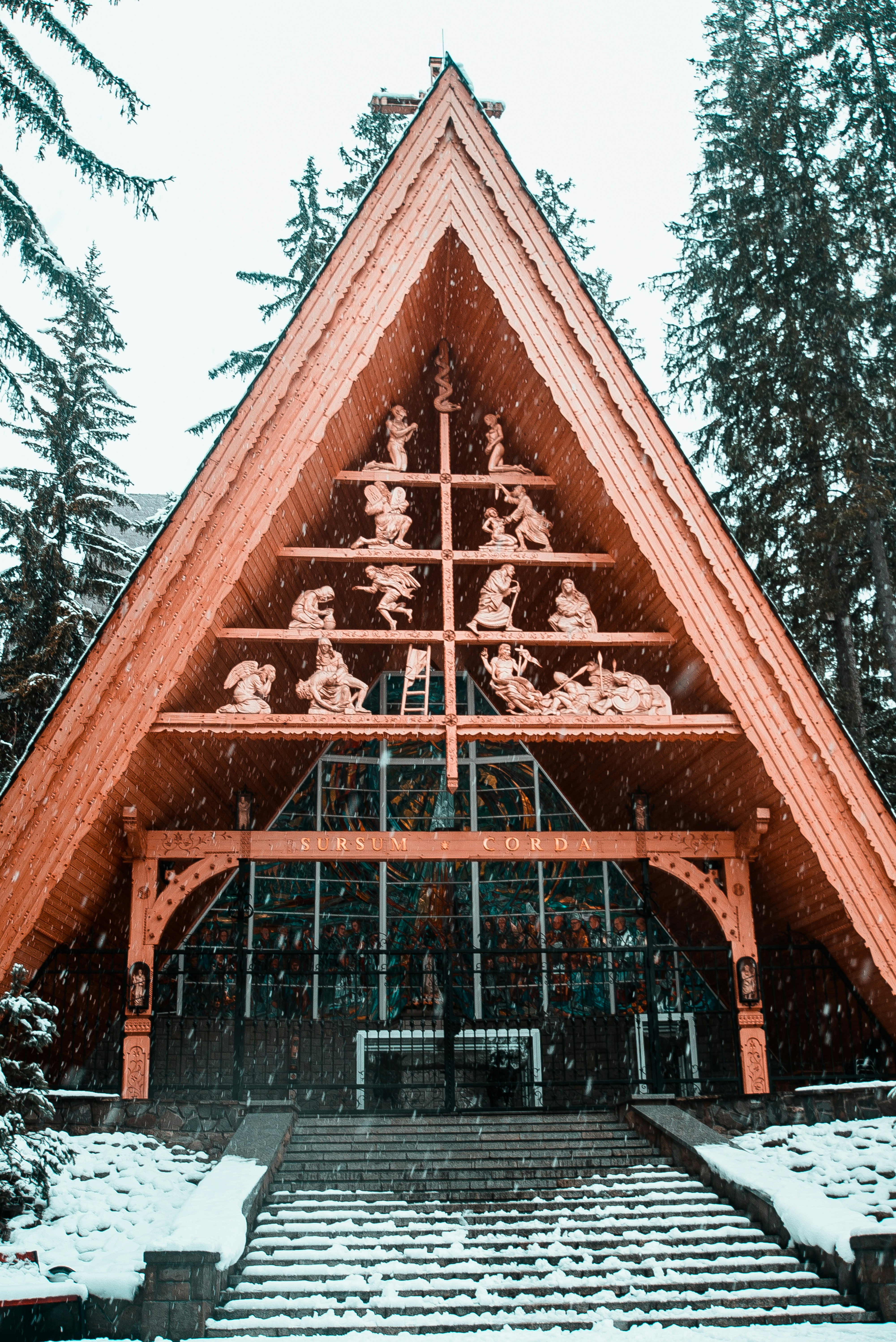 green pine trees beside brown wooden temple