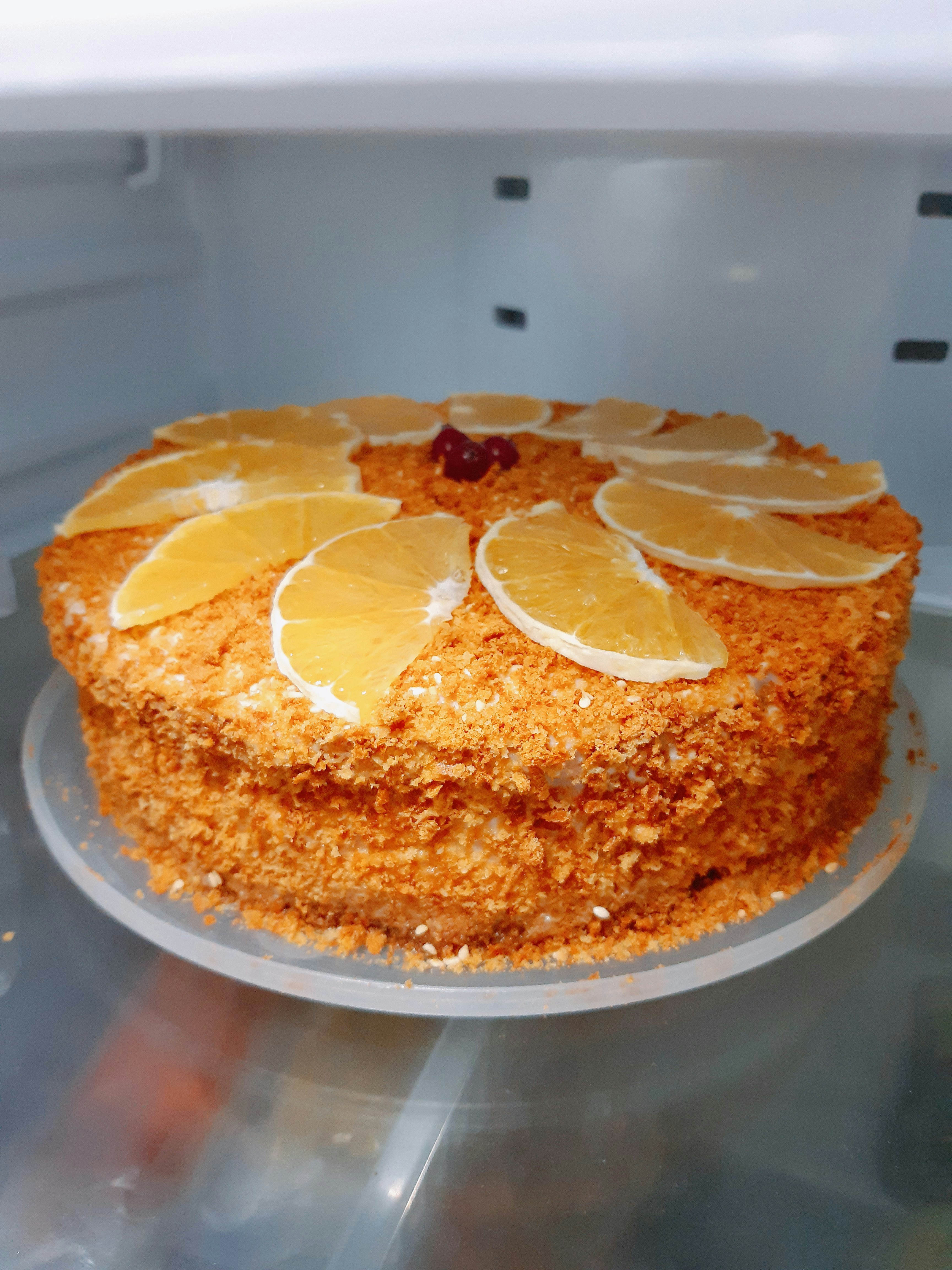 orange cake in oven