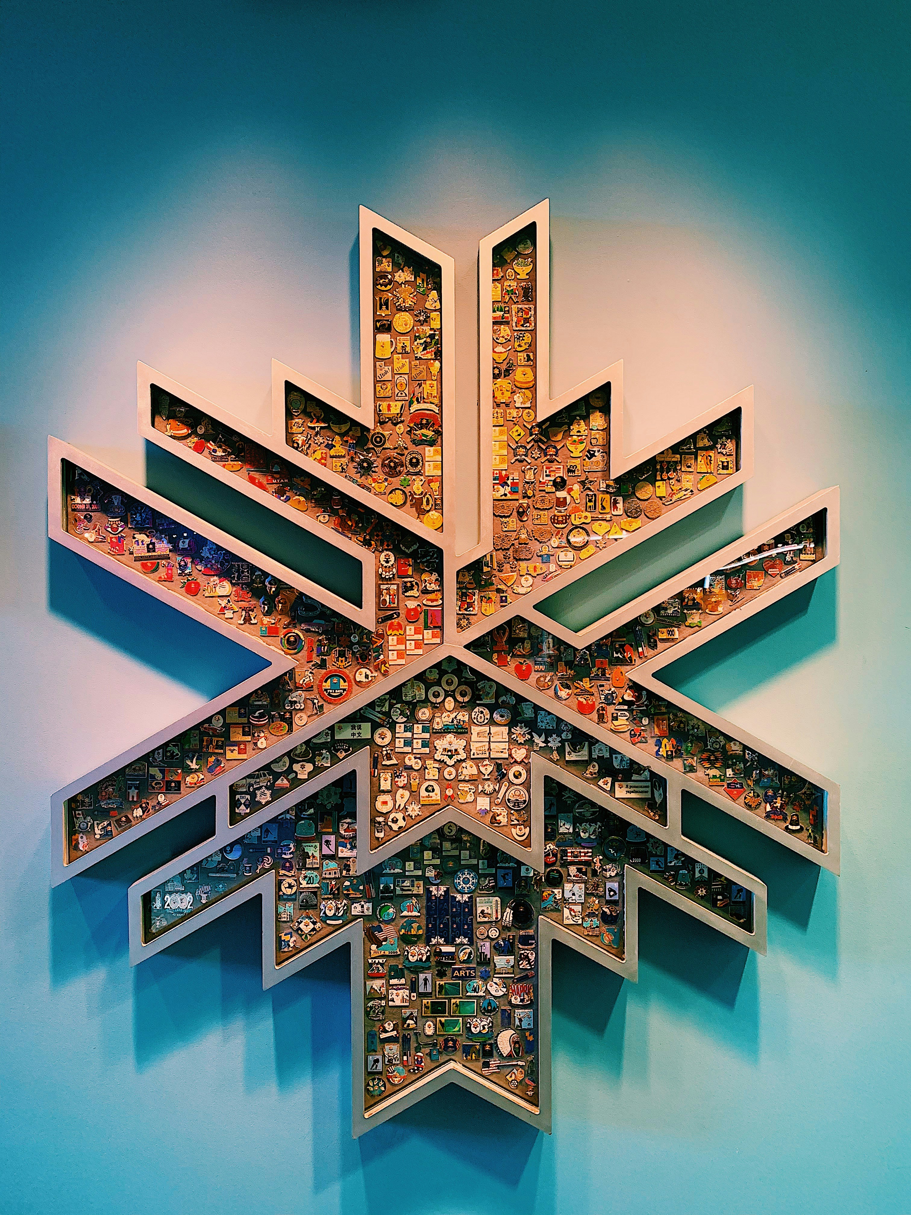 Starburst Mosaic: An eight-point snowflake formed by hundreds of tiny icons
