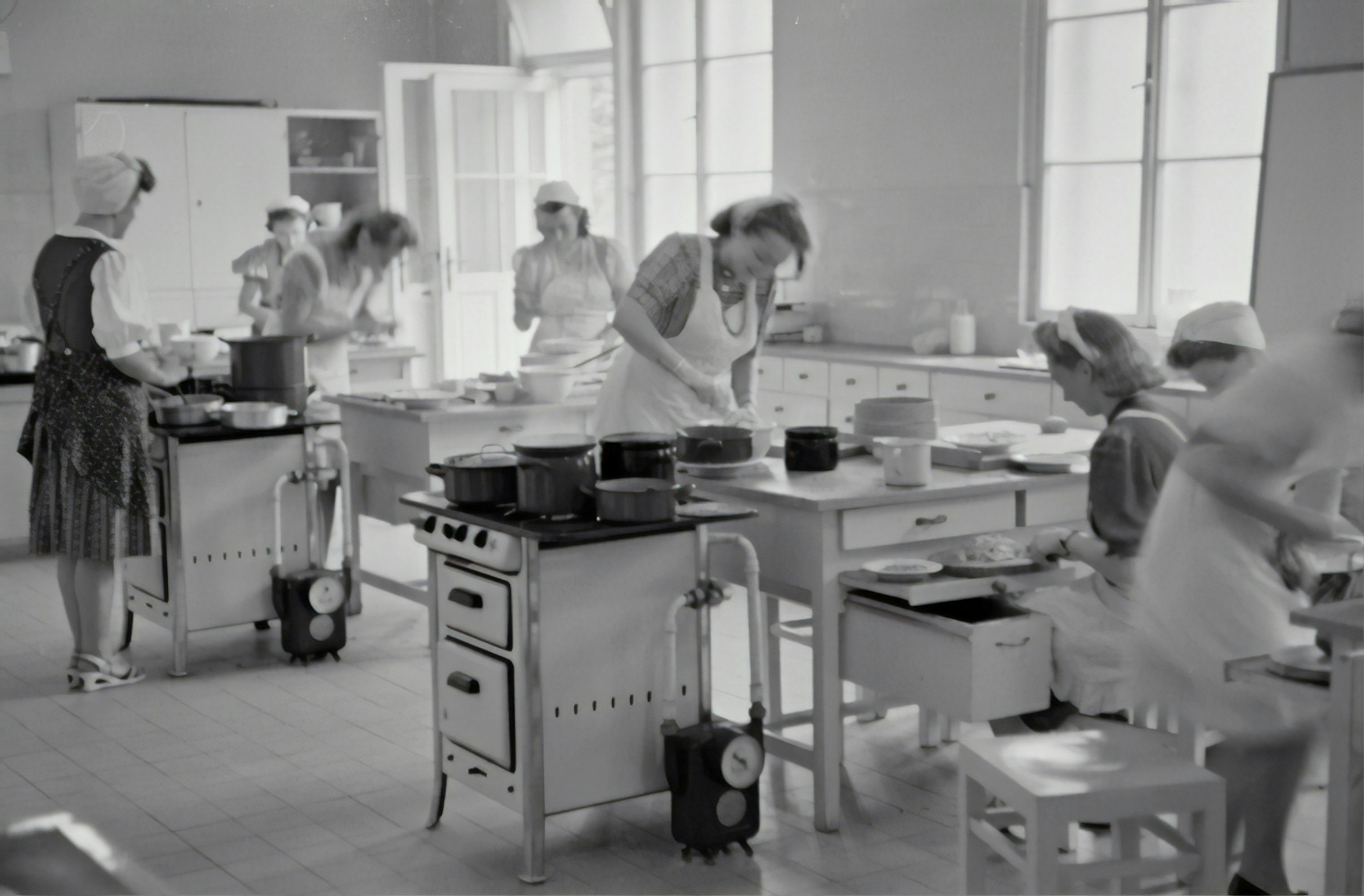 Grayscale photography of women cooking in the kitchen photo – Free Grey ...