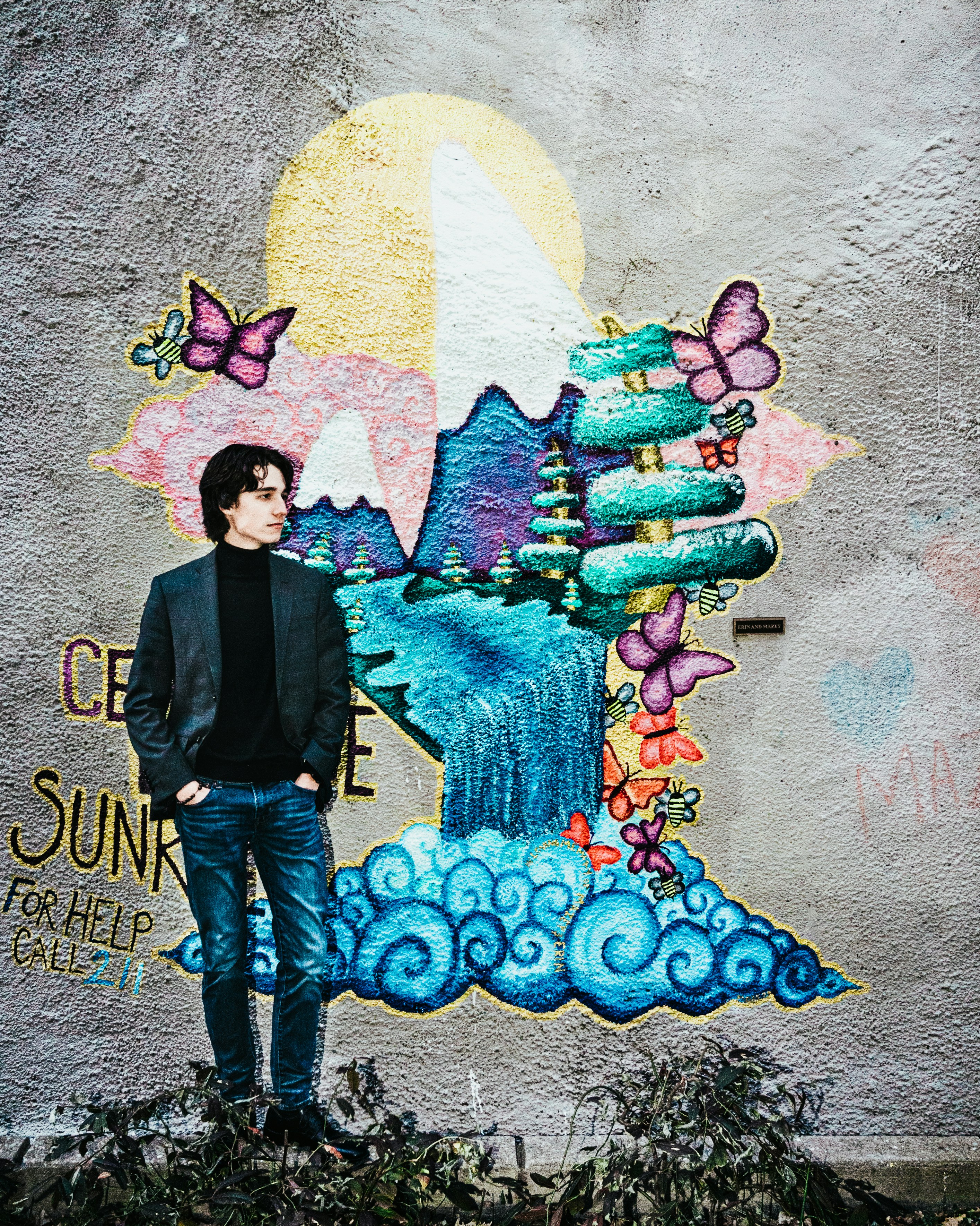 Graffiti Portrait: A Gaze Anchored Amid Colorful Peaks
