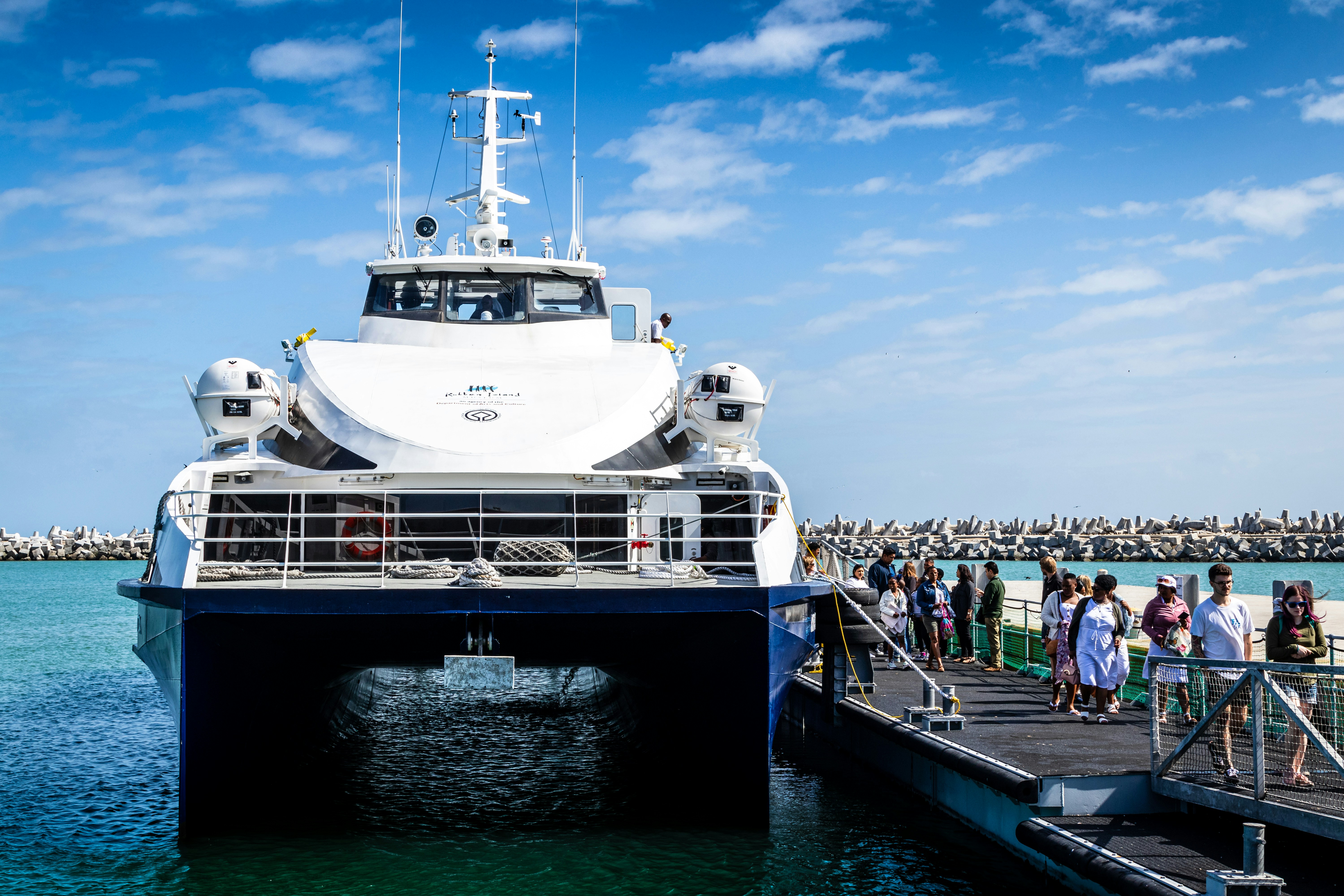 White and blue ship near wooden dock photo – Free Robben island Image ...