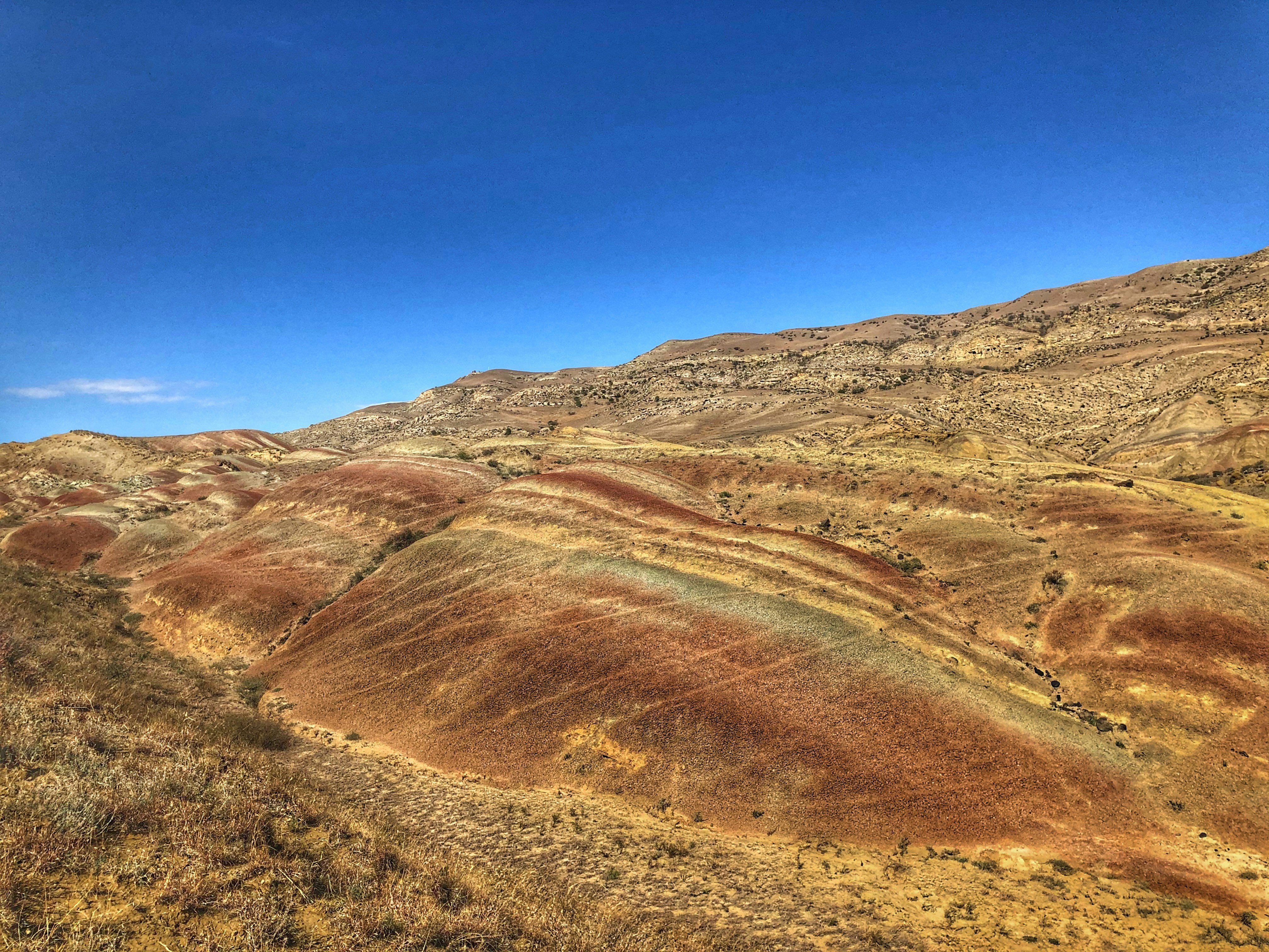 Colorful Desert Ripples Under a Cerulean Sky