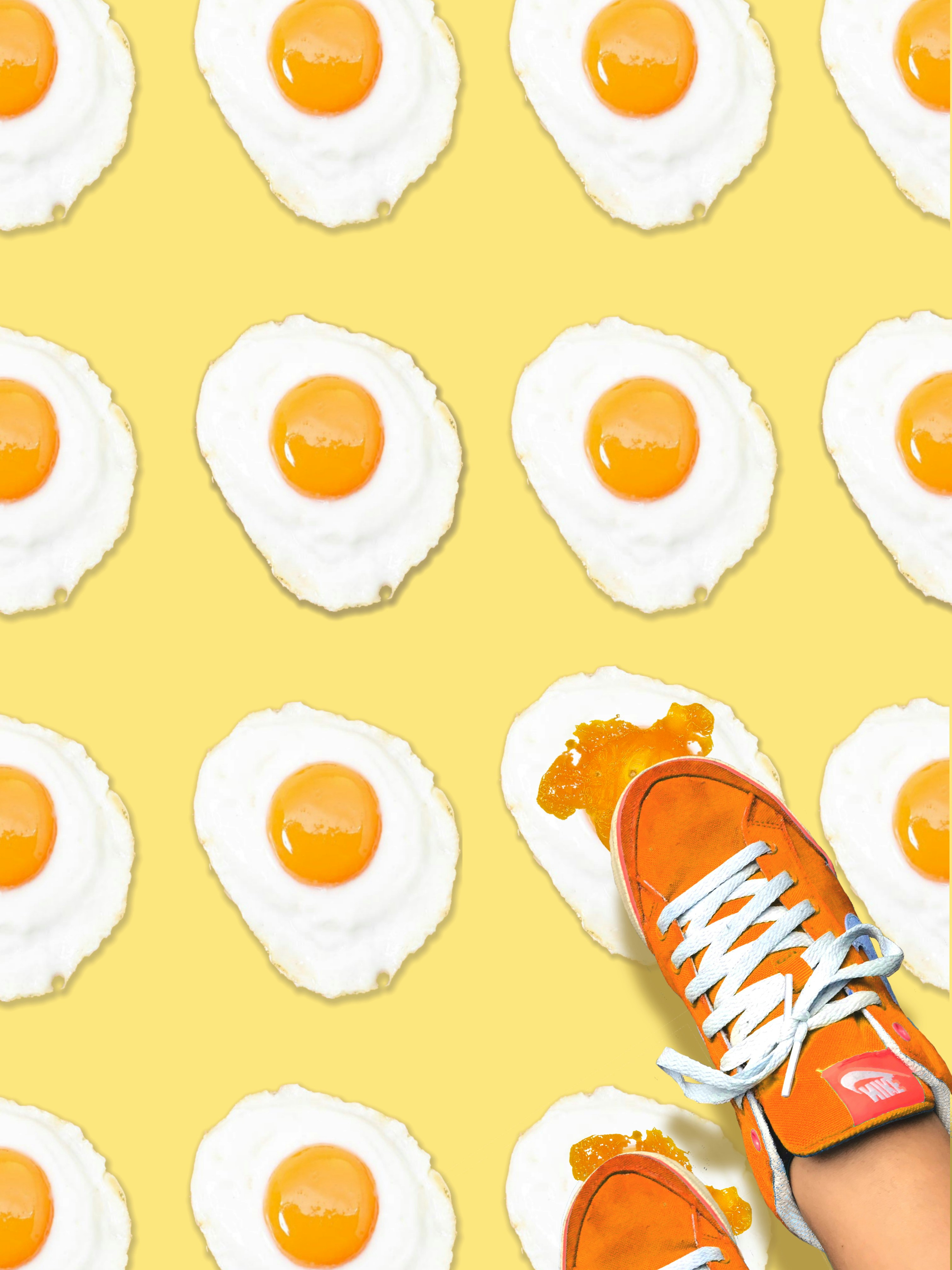 Footprint on a Grid of Sunny Eggs