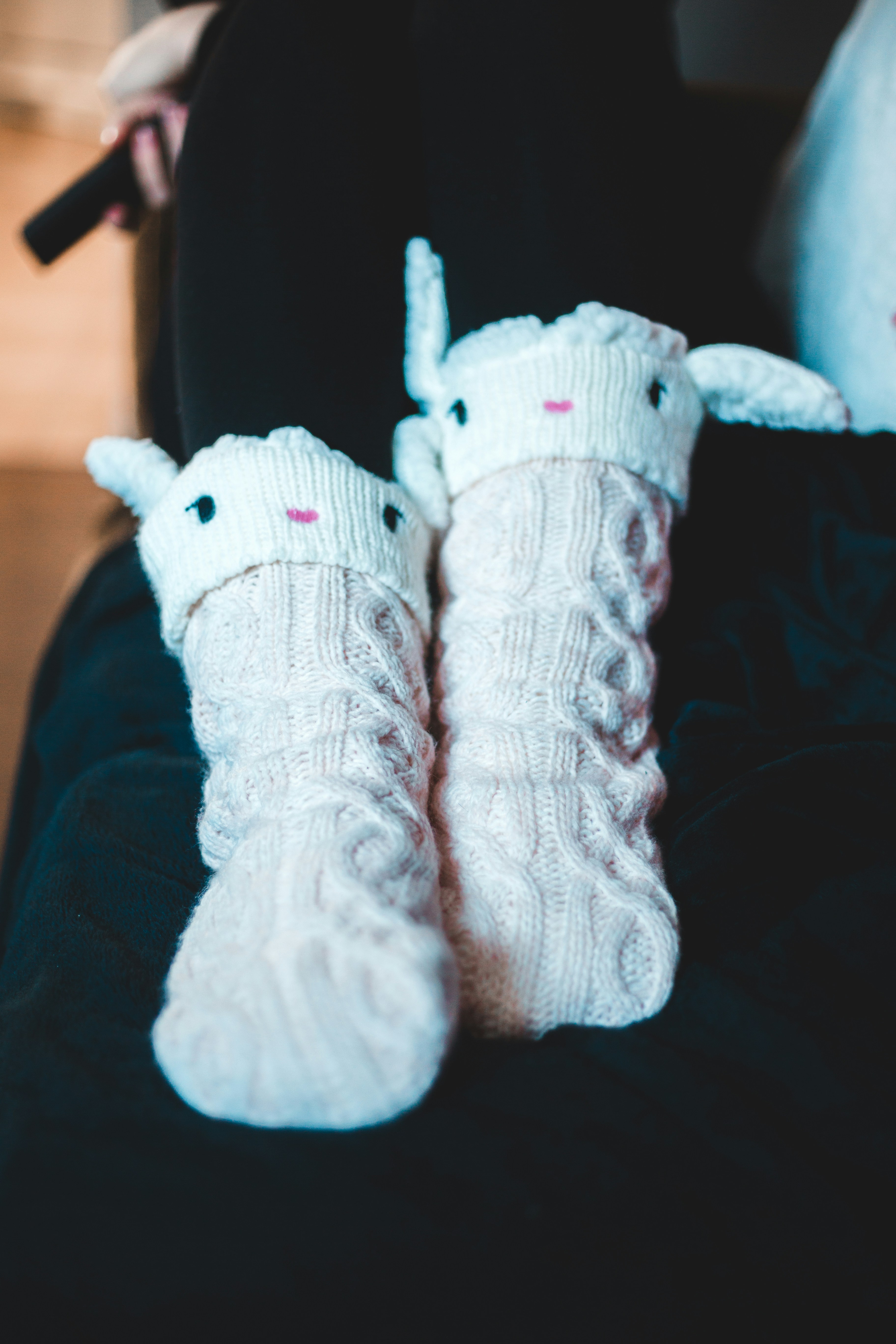 Twin Bunny-Face Socks: A Quiet Portrait in White