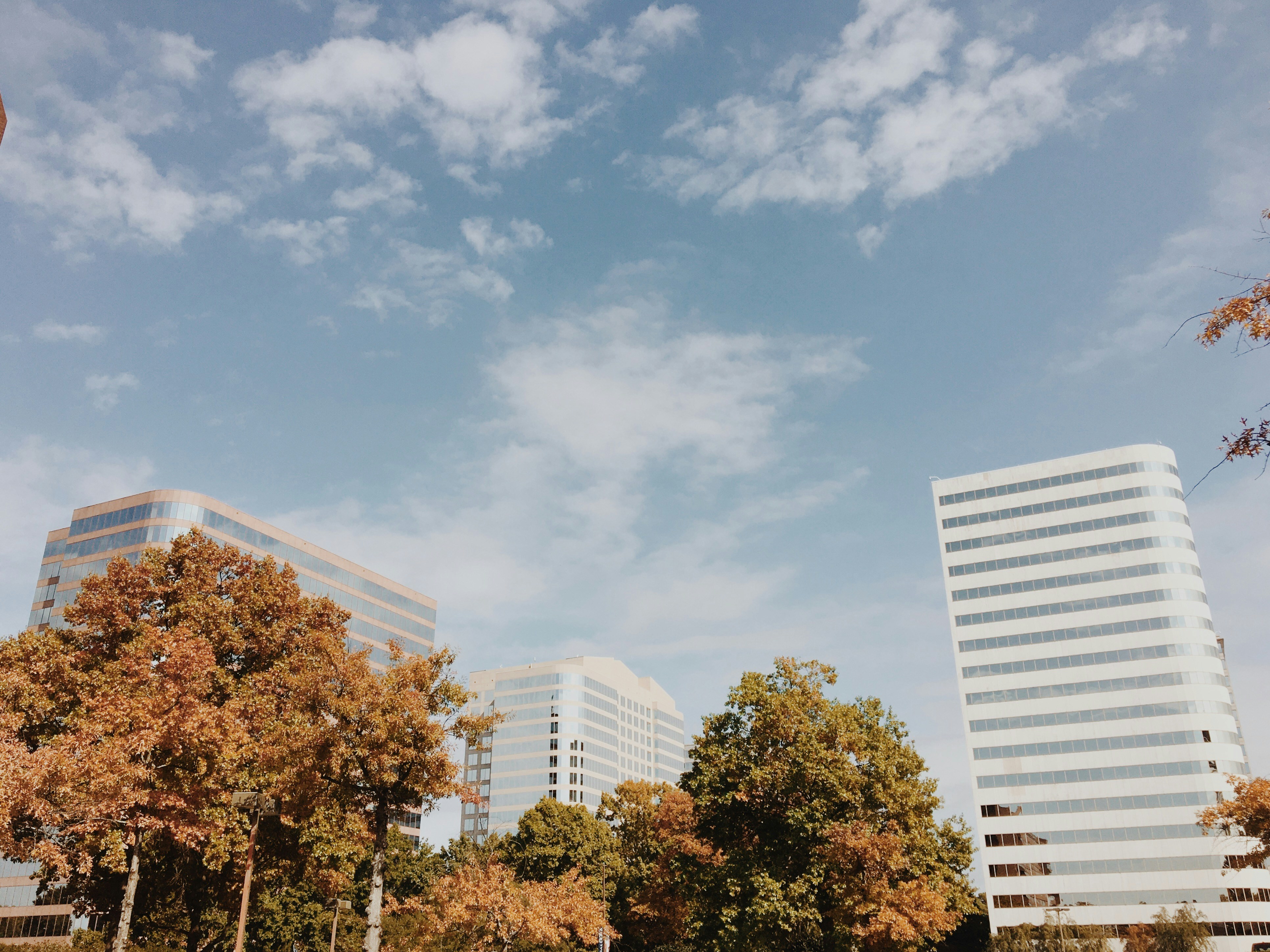 White concrete building near green trees under blue sky during daytime ...