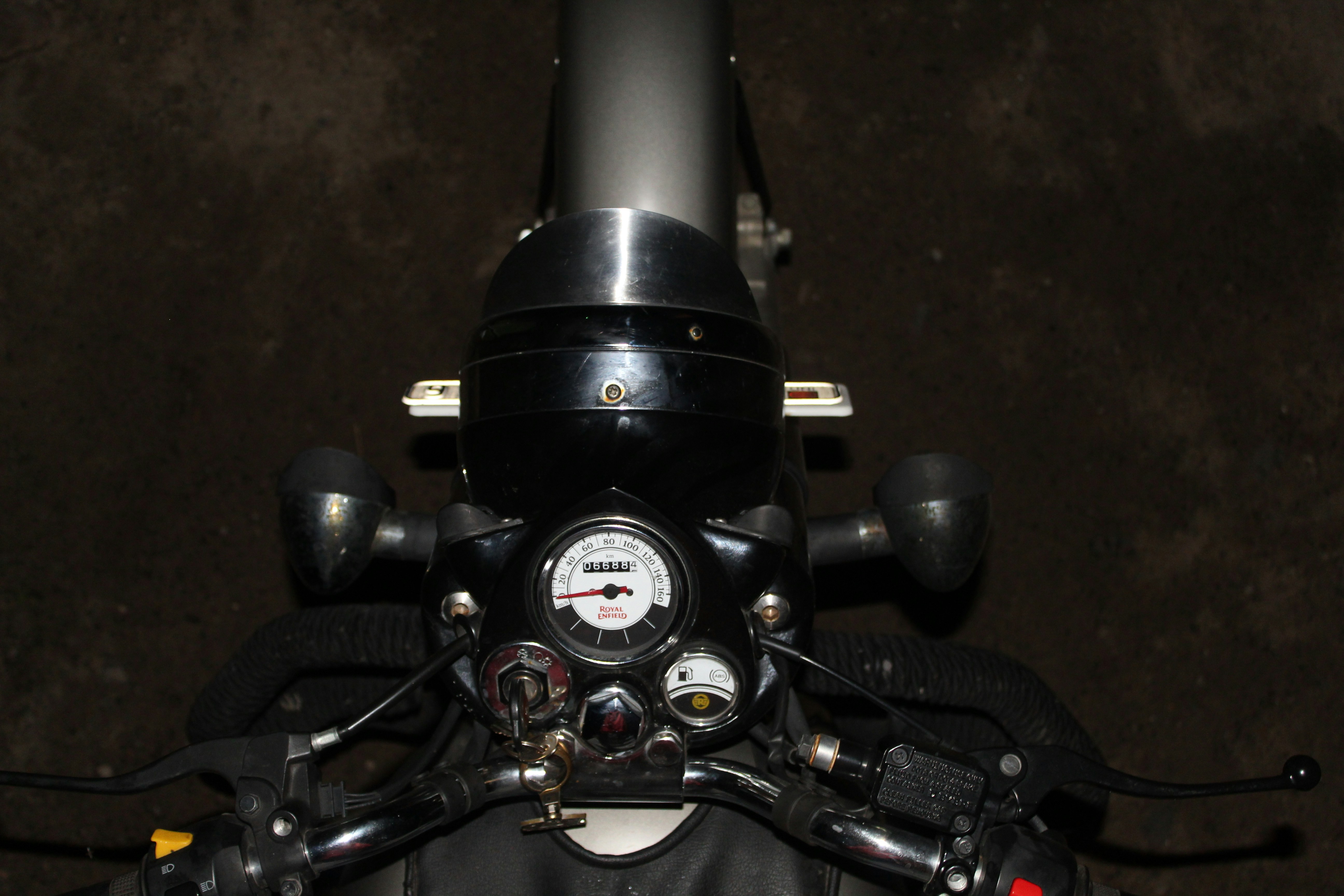 Centered View into the Motorcycle Cockpit at Night