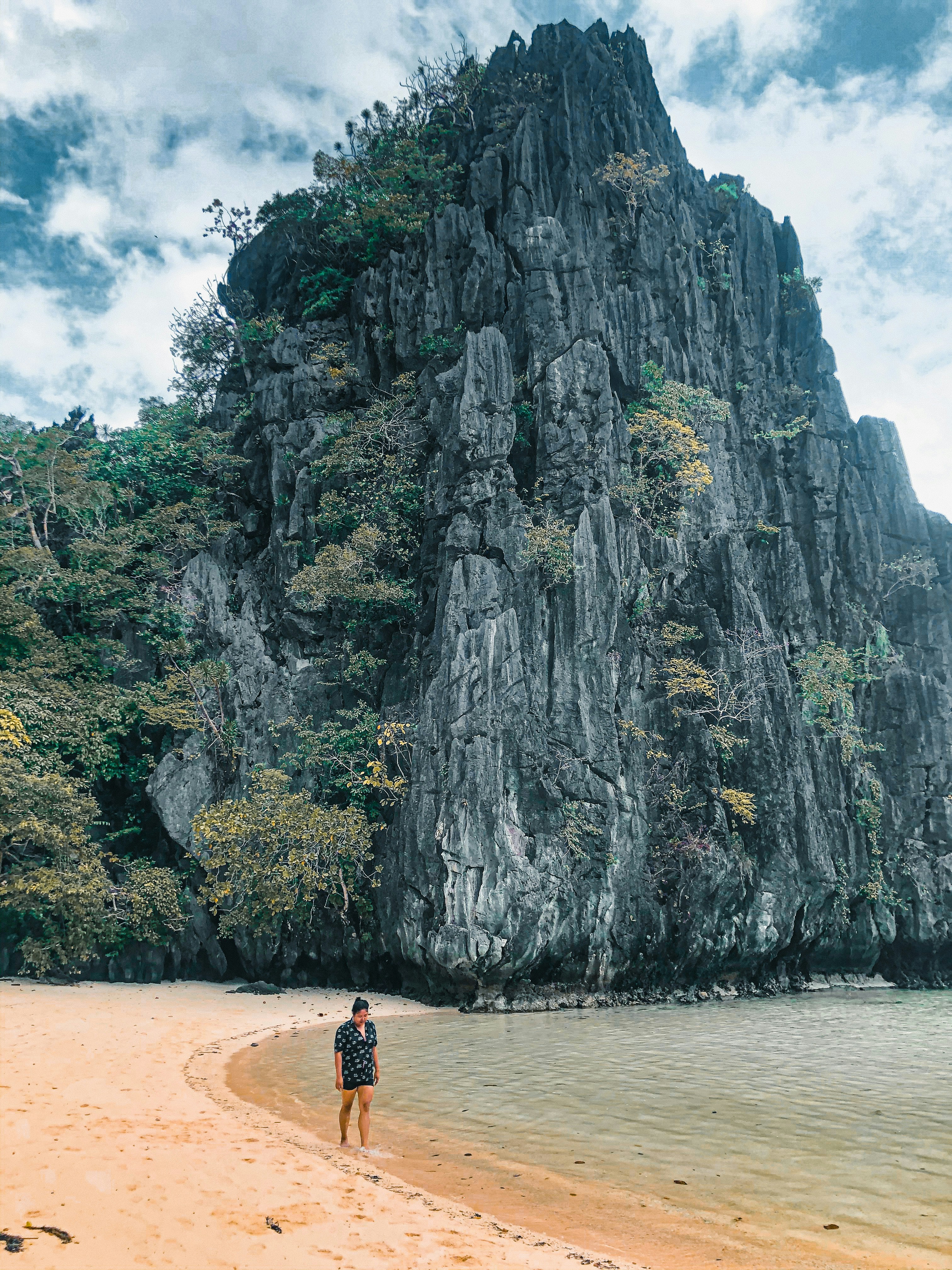 Solo Figure at the Foot of a Towering Seascape