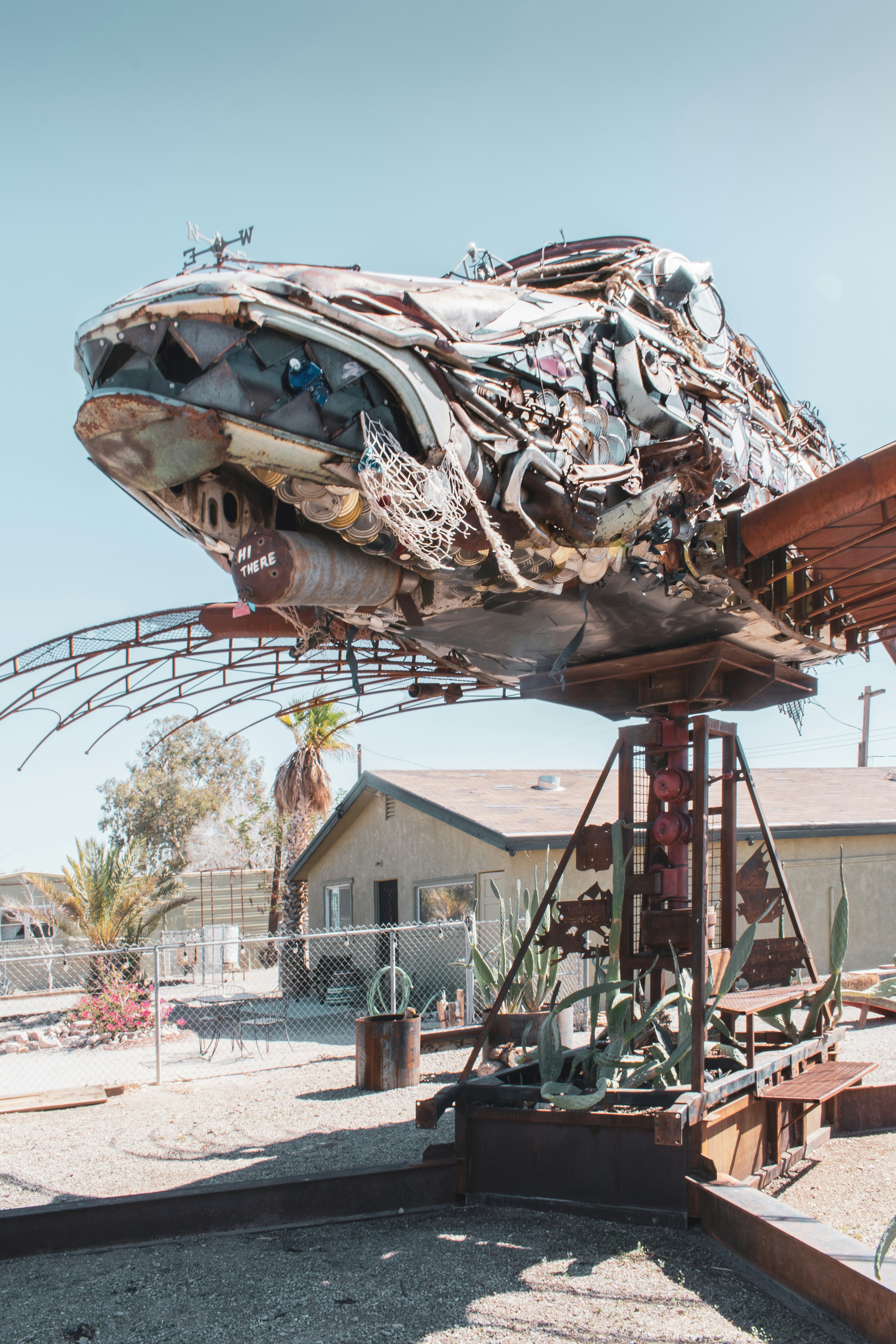 Huge fish airplane sculpture in Bombay Beach