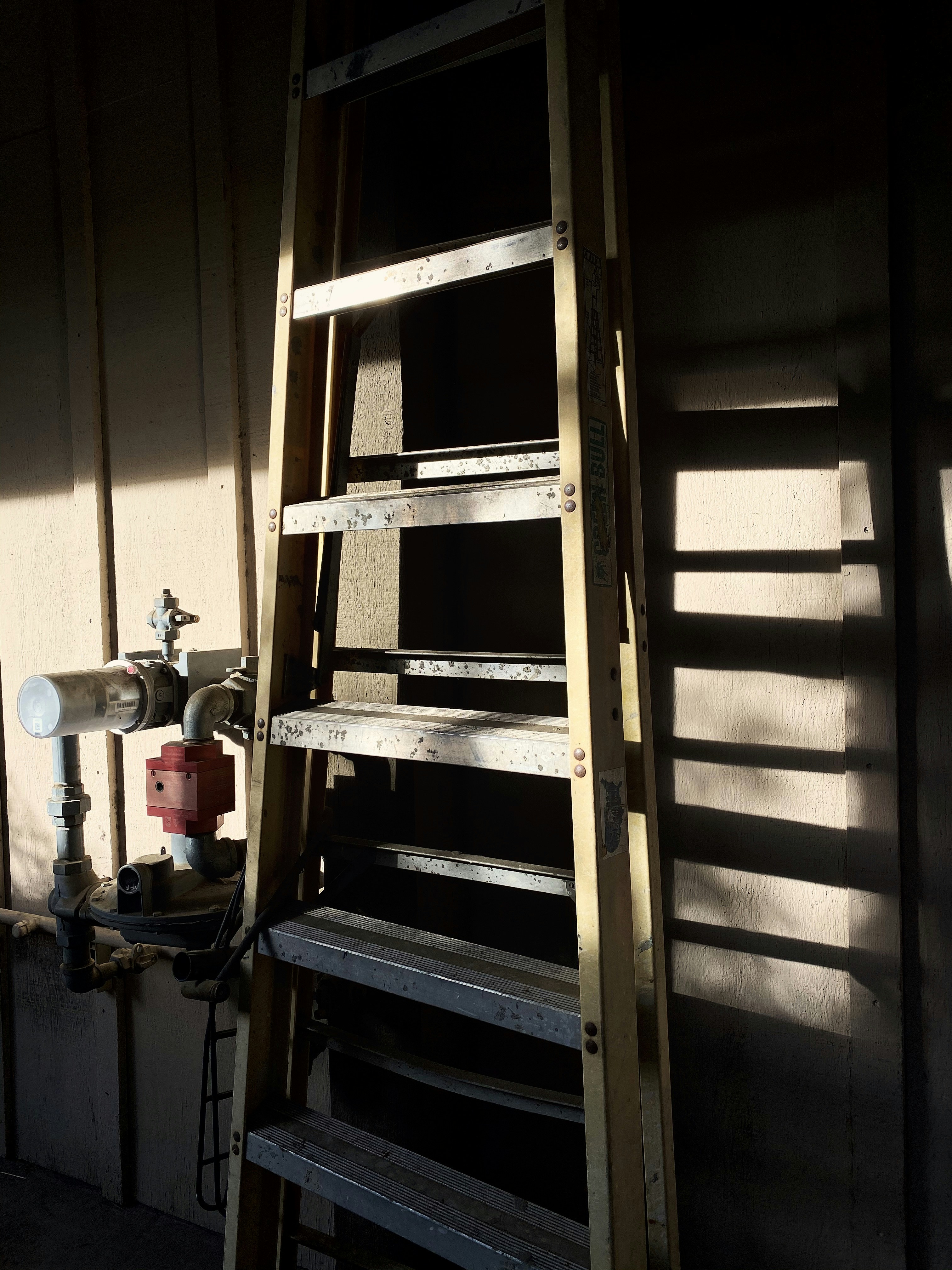 Ladder in Shadow: Industrial Stairway of Light and Steel