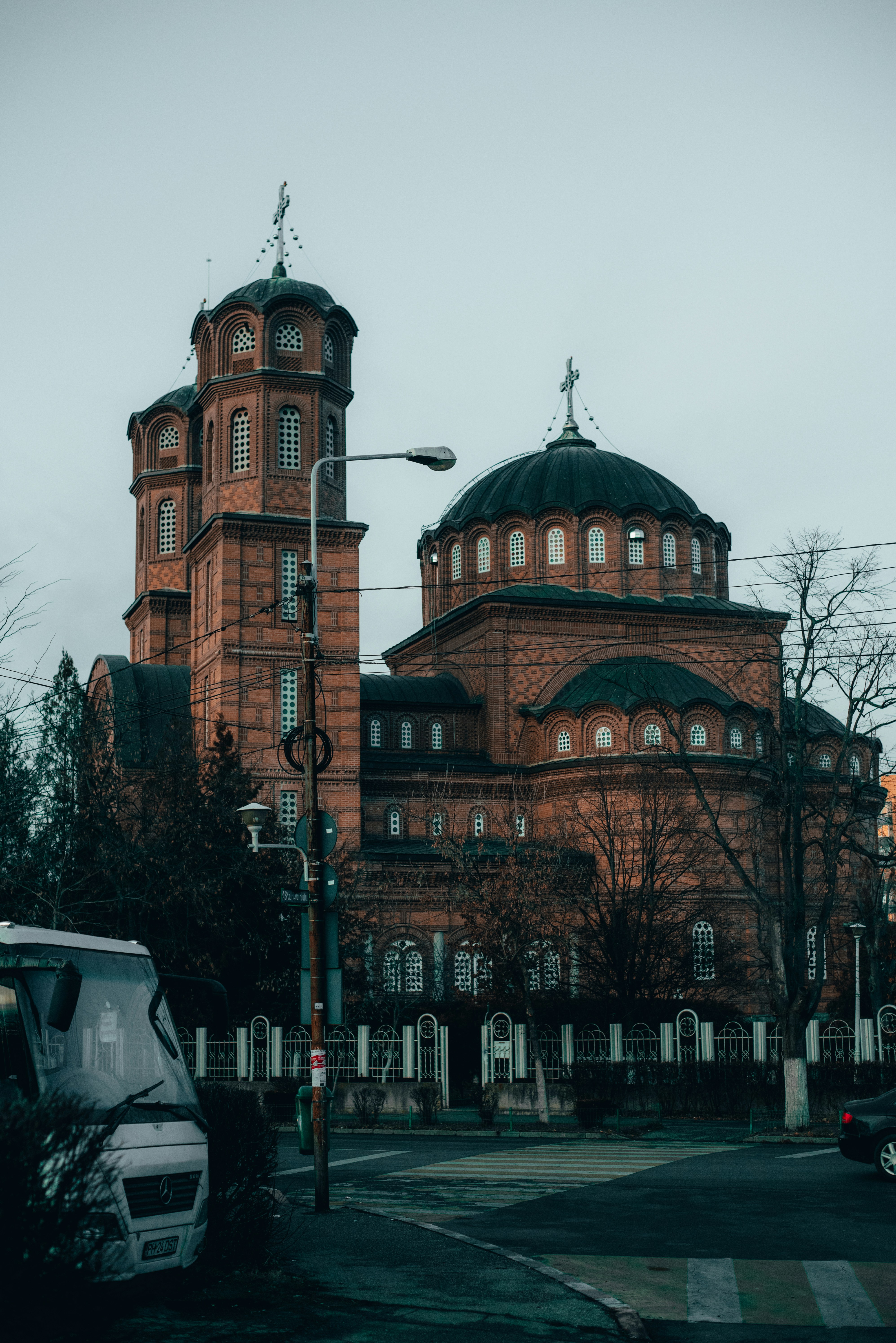 Brick Basilica in Twilight: A Street-Level Portrait of Architecture