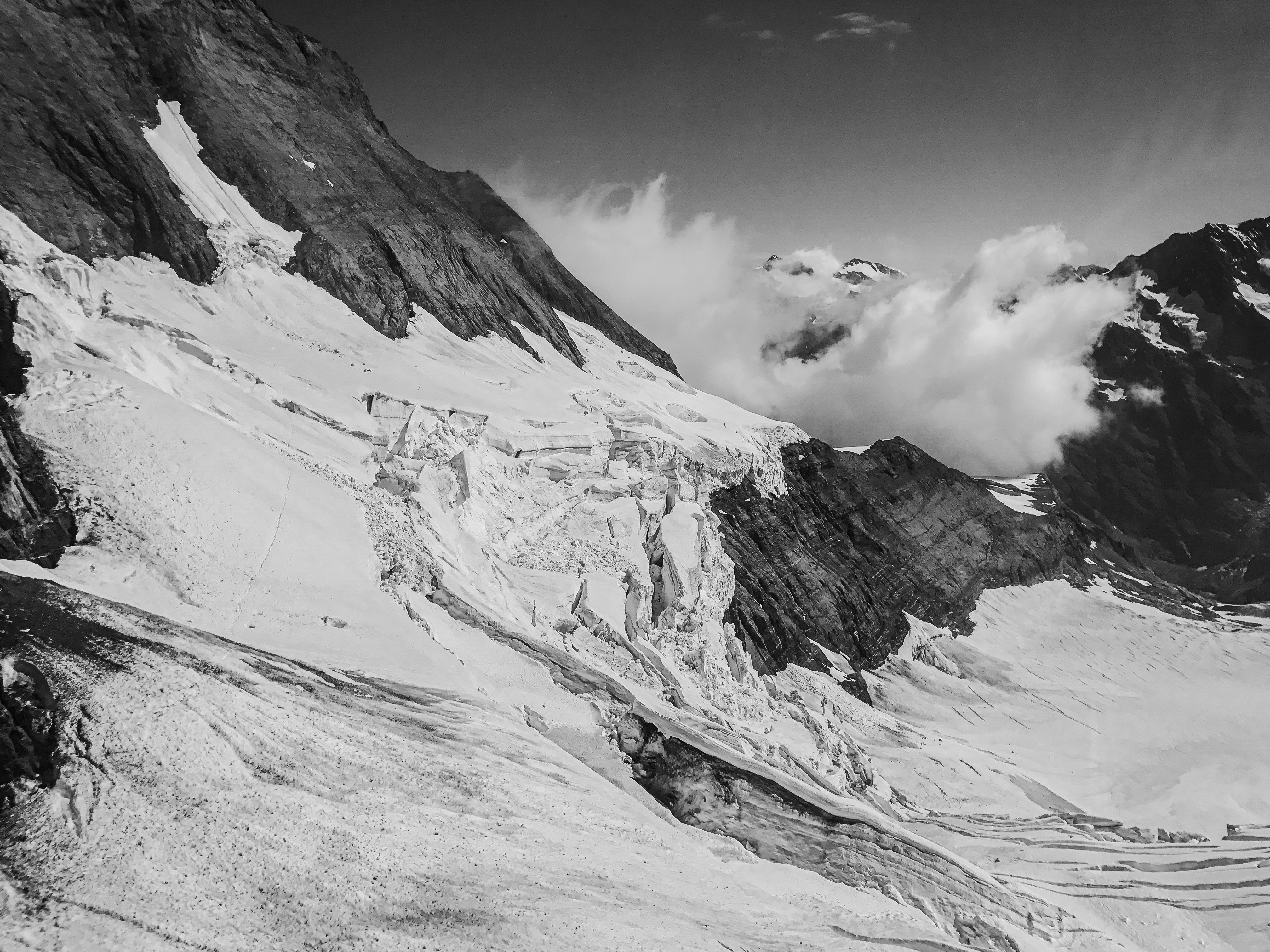 Grayscale photo of snow covered mountain photo – Free Grey Image on ...