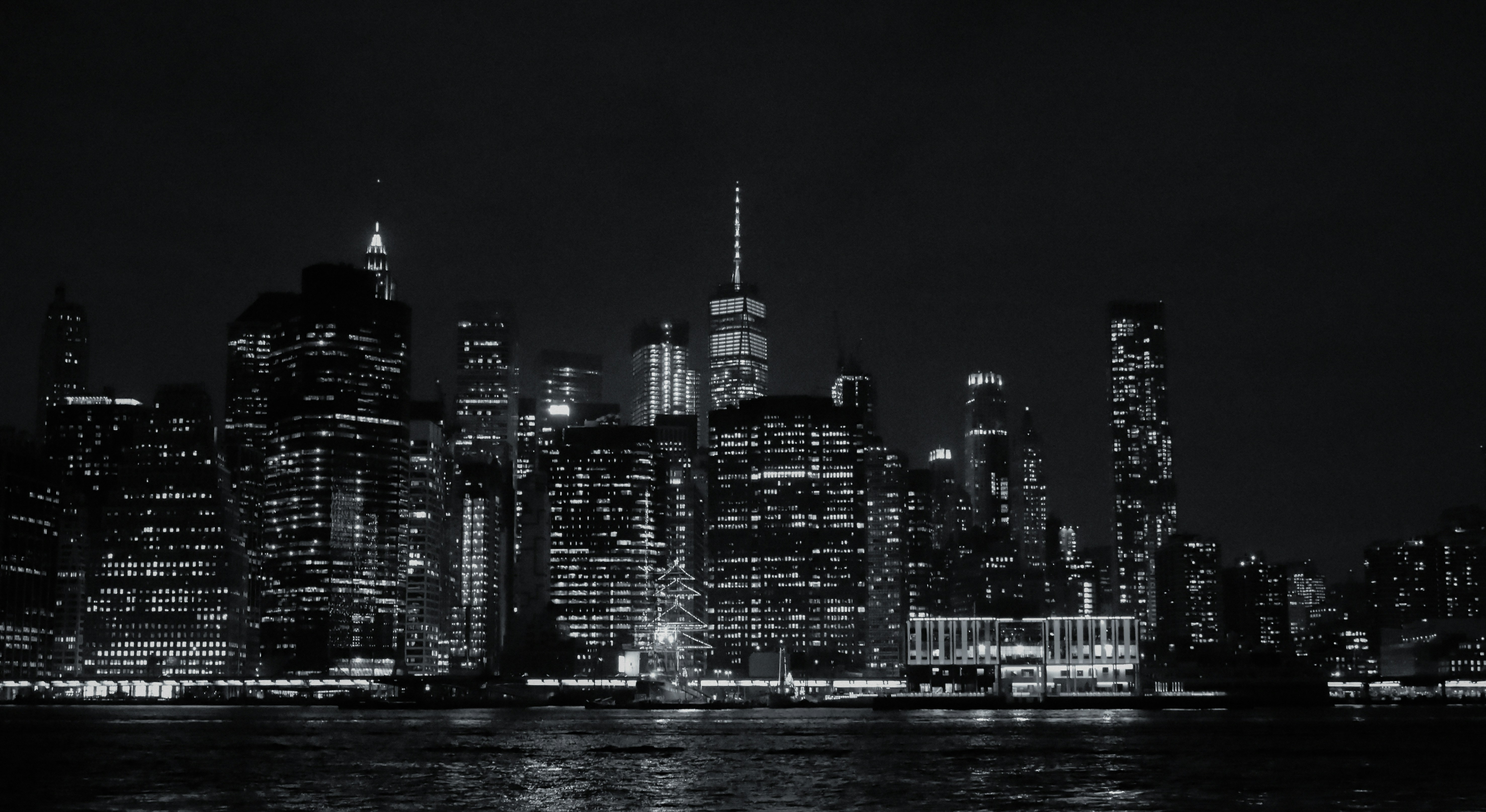 Grayscale photo of city skyline during night time photo – Free Grey ...