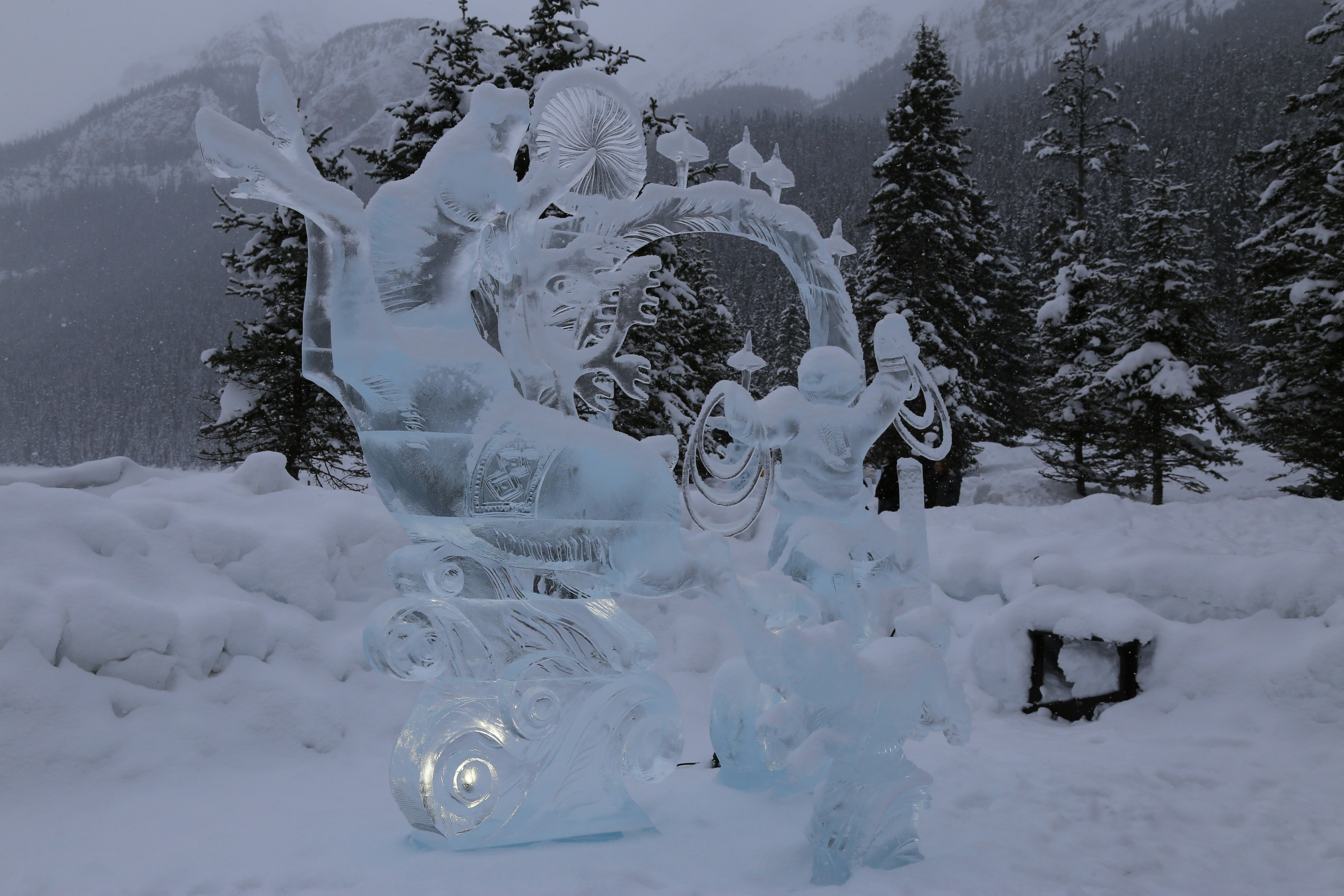 Blue Hour Ice Carriage in a Snowbound Alpine Clearing