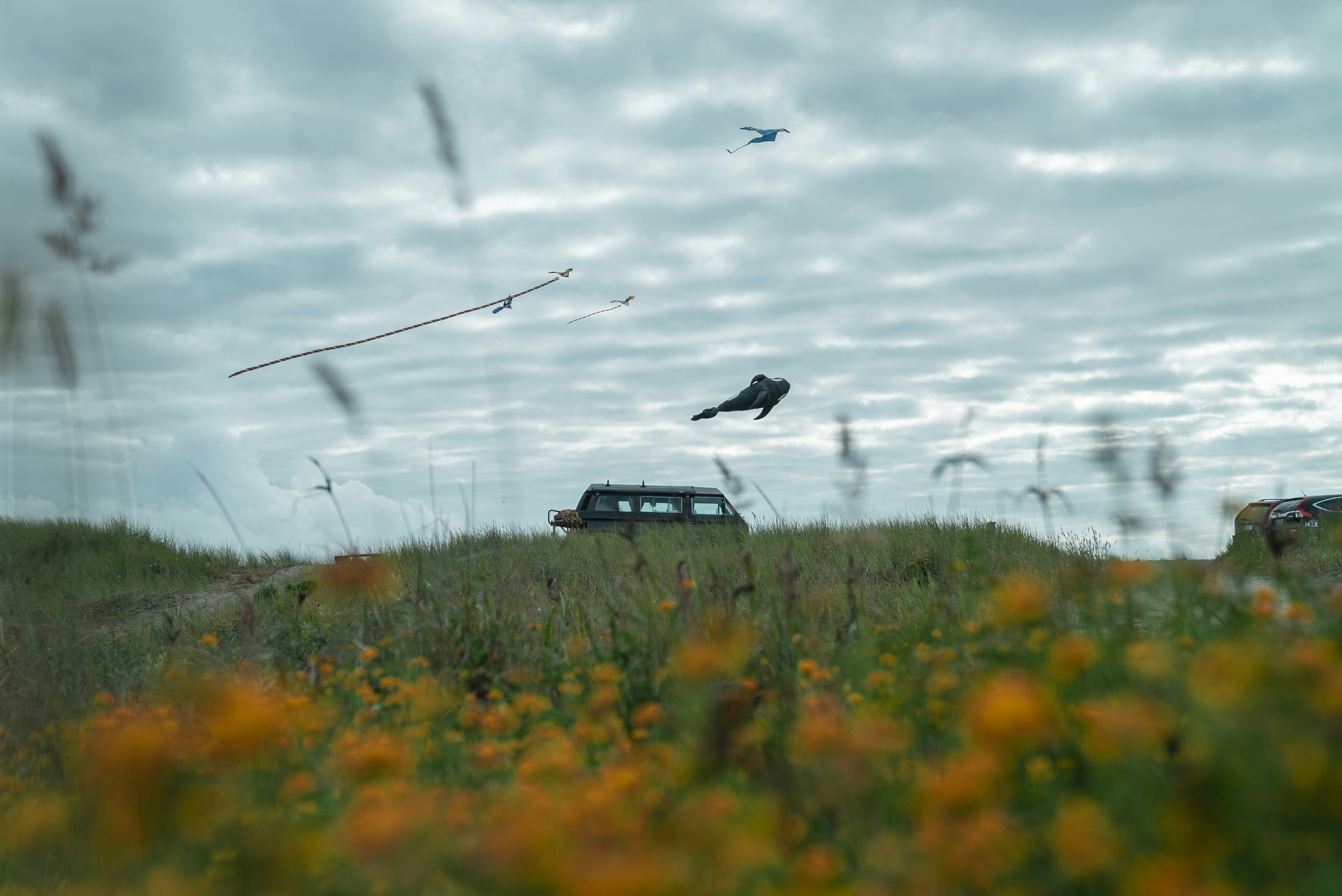 Prairie Edge Return: A Jeep on the Ridge Under a Cloudy Sky