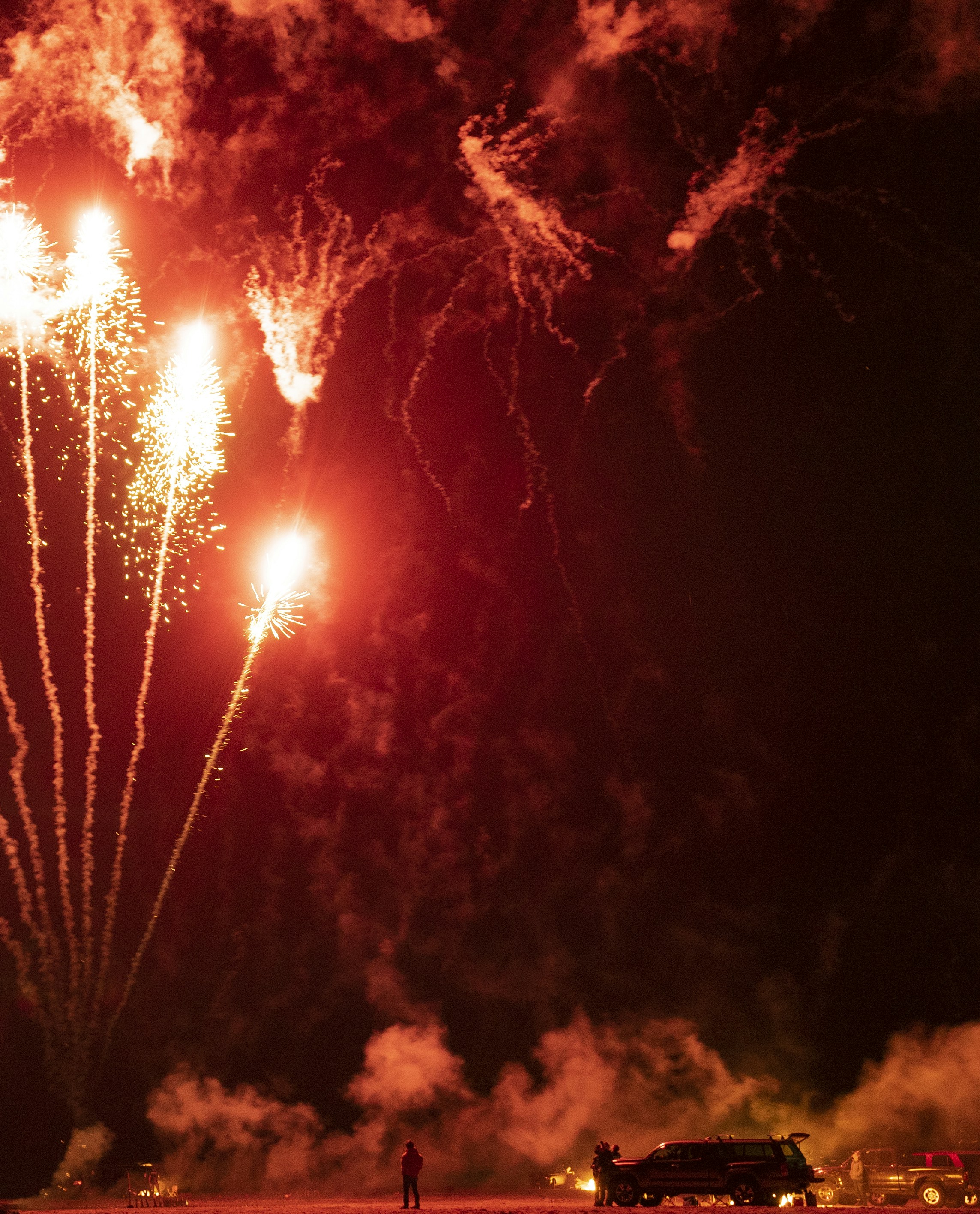 Crimson Fireworks Over a Quiet Field