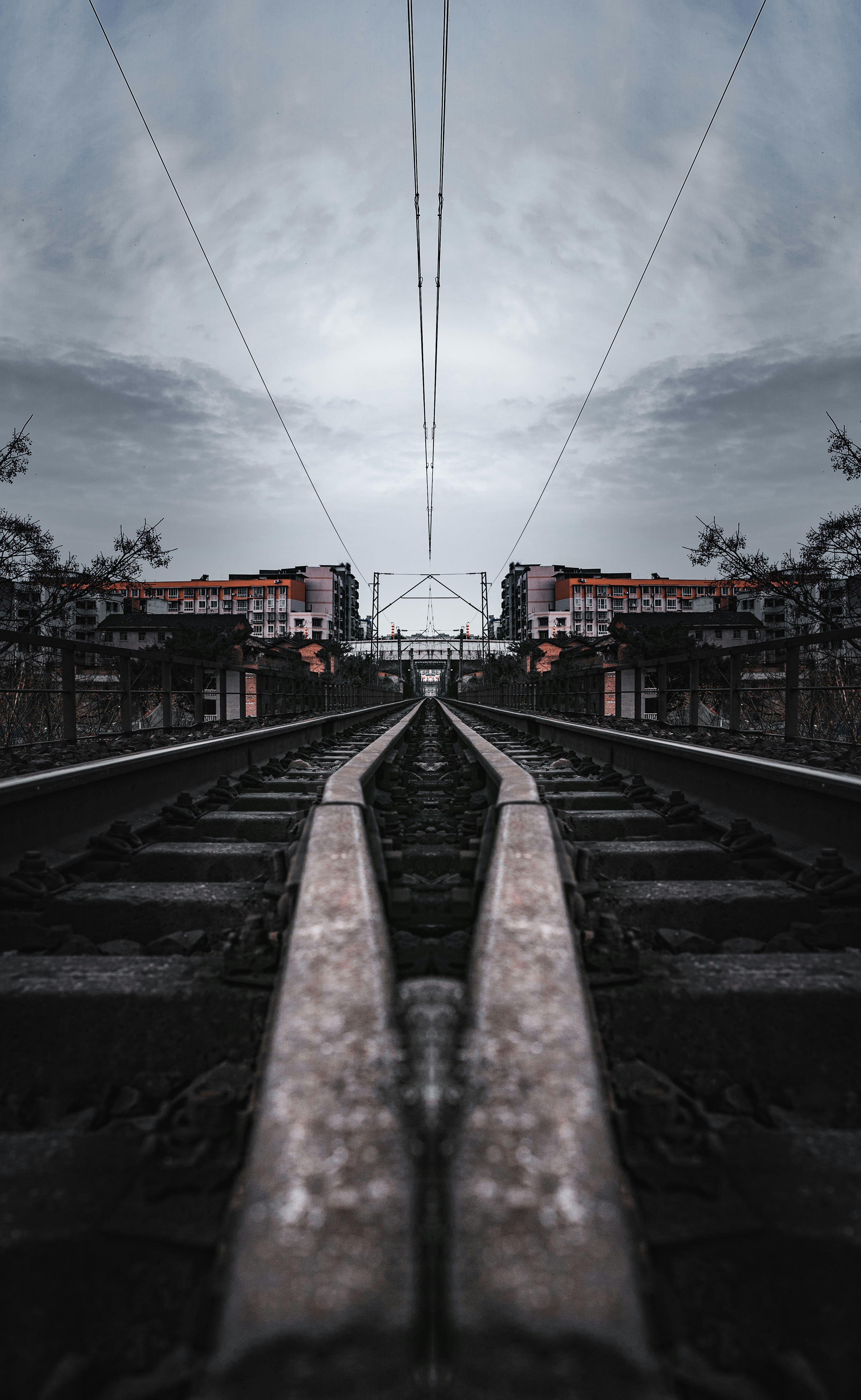 train rail under cloudy sky