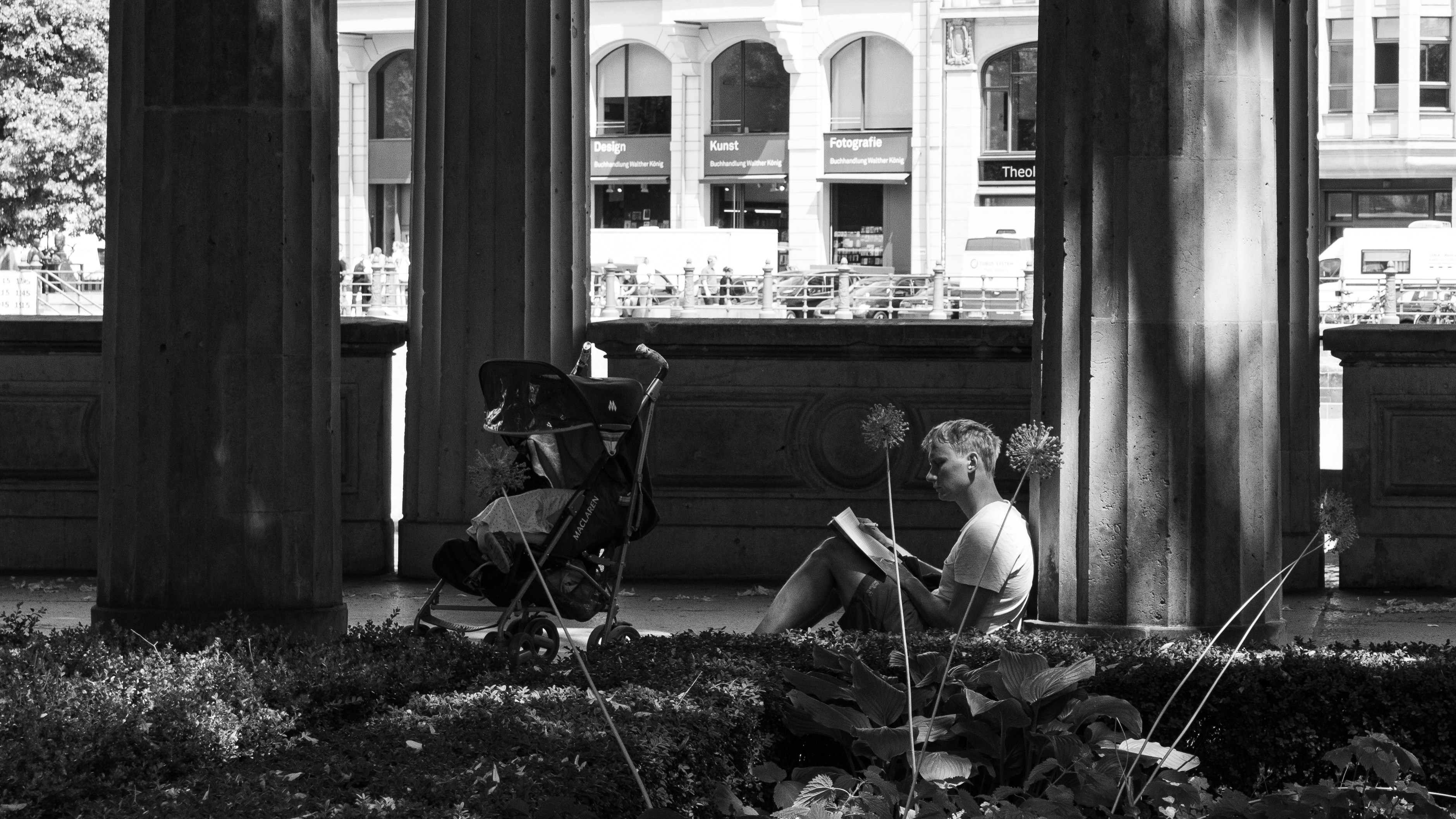Reading in the Arcade: Quiet Focus Beneath the Columns