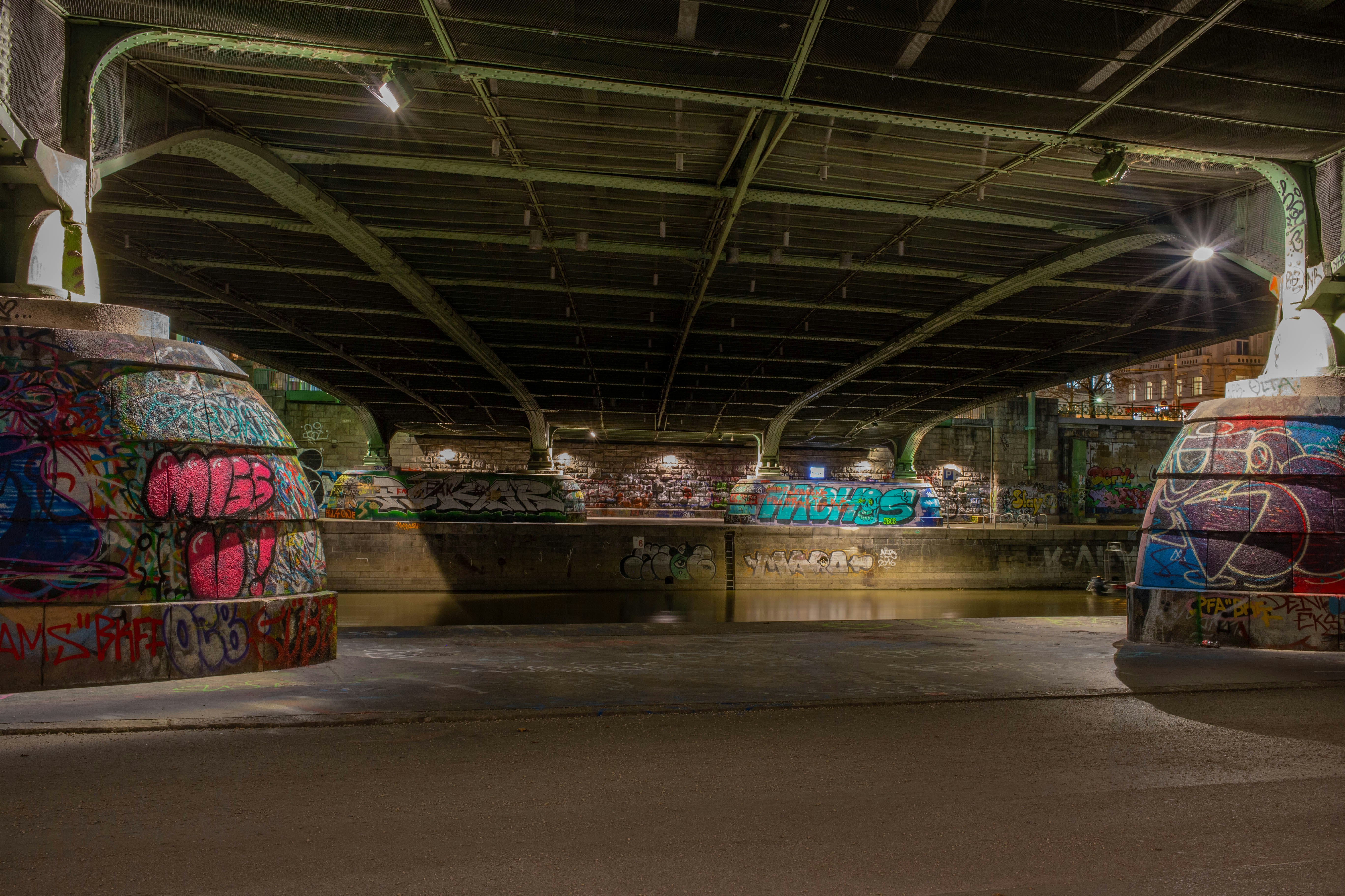 Bridge over "Donaukanal" in Vienna with graffiti