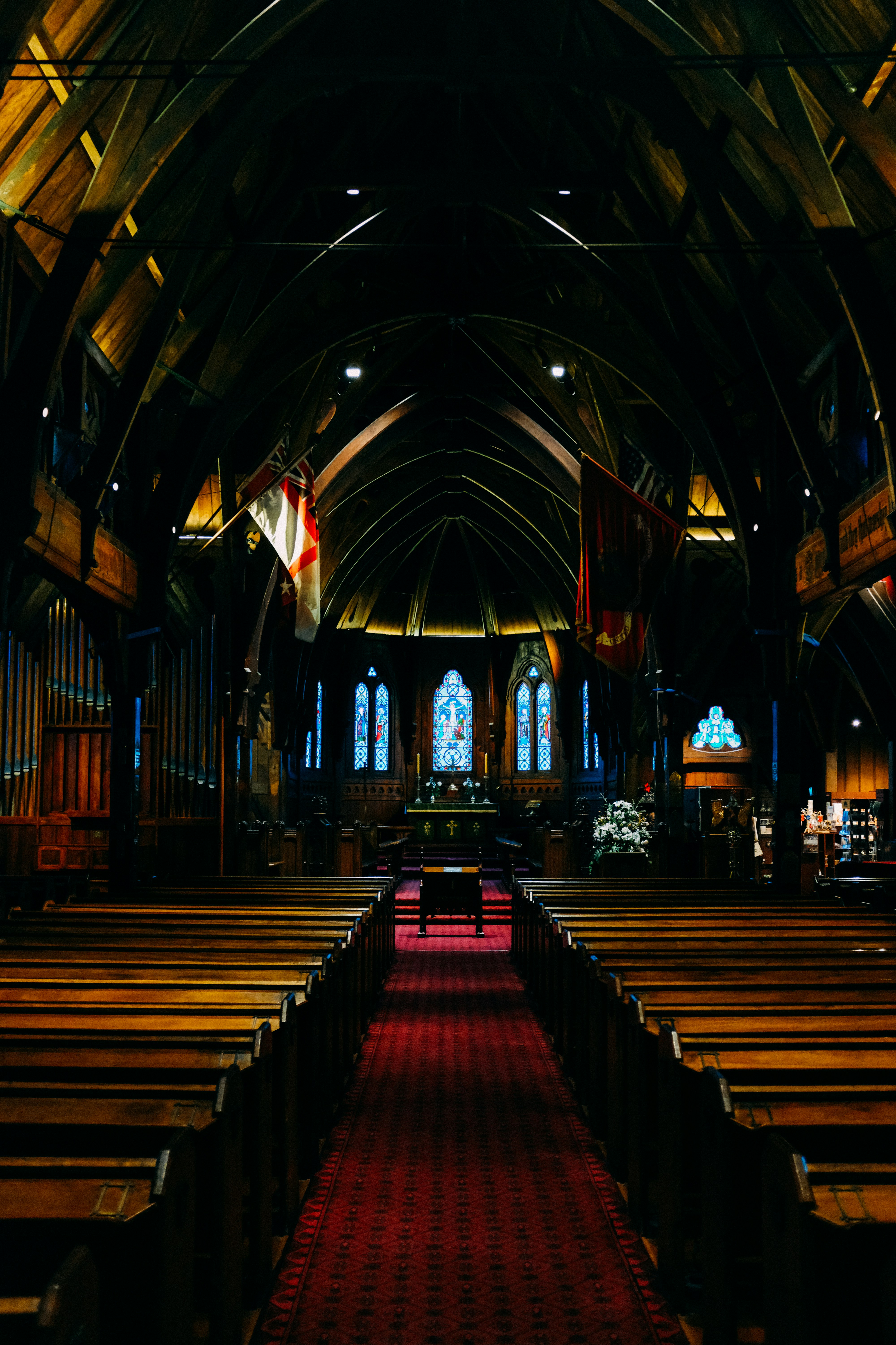 Red Carpet to the Light: A Gothic Nave's Quiet Altar