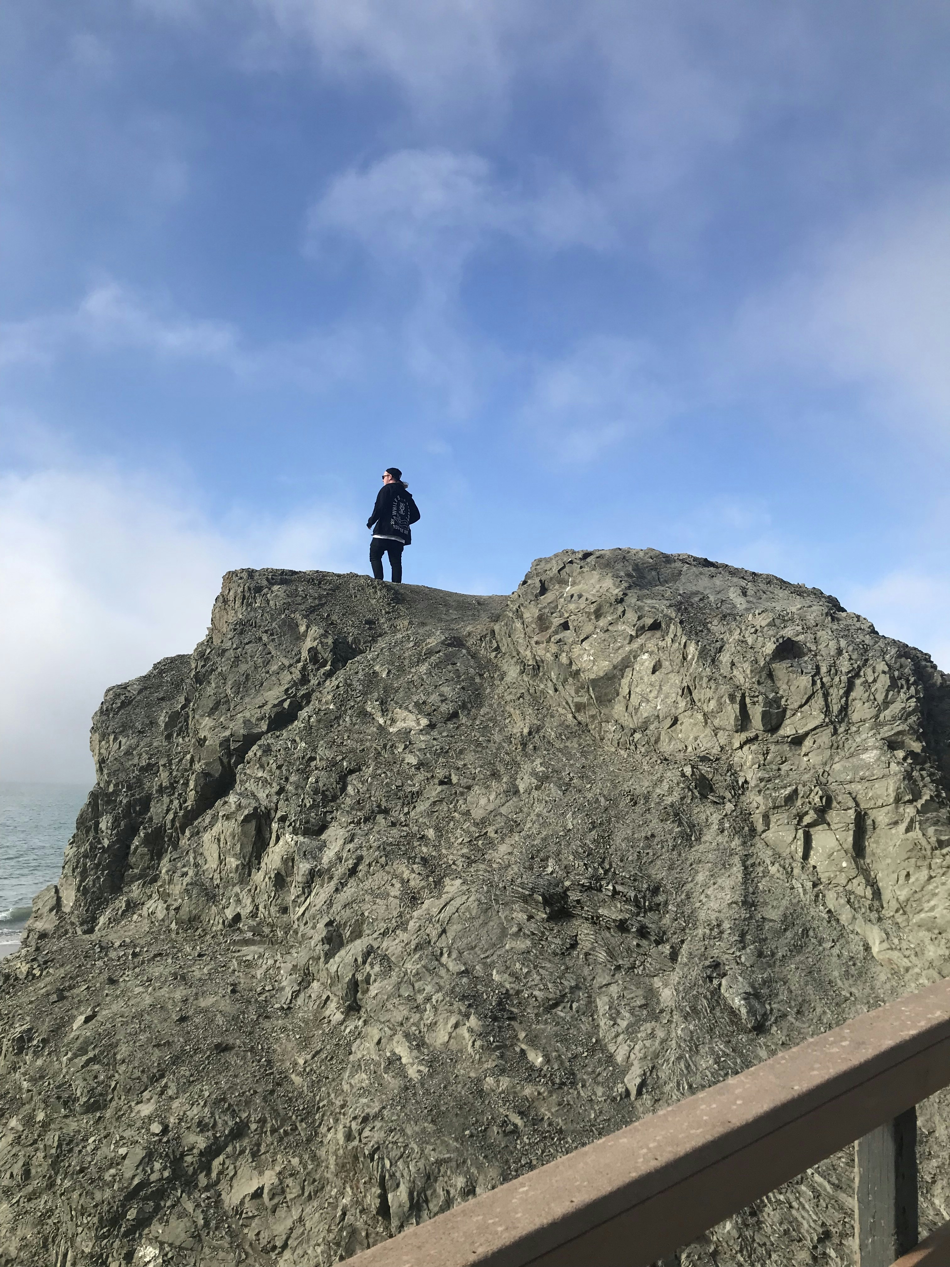 The face of San Francisco.

One of my friends stood on a rock that resembled a face if you view it sideways. 

This photo was an accident but it had an optical illusion.