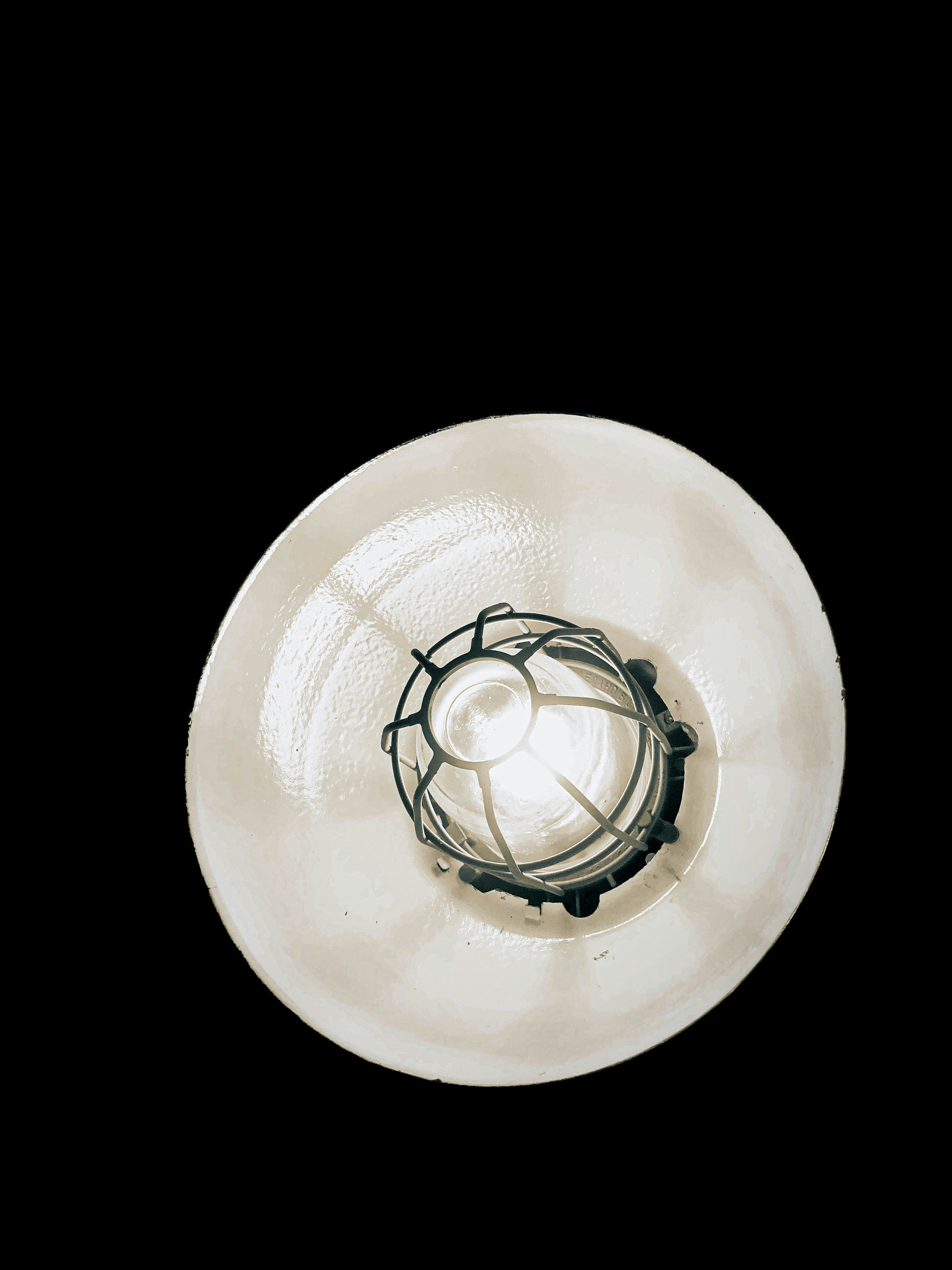 Guarded Glow: A Bare Bulb Nestled in a Ceramic Shade