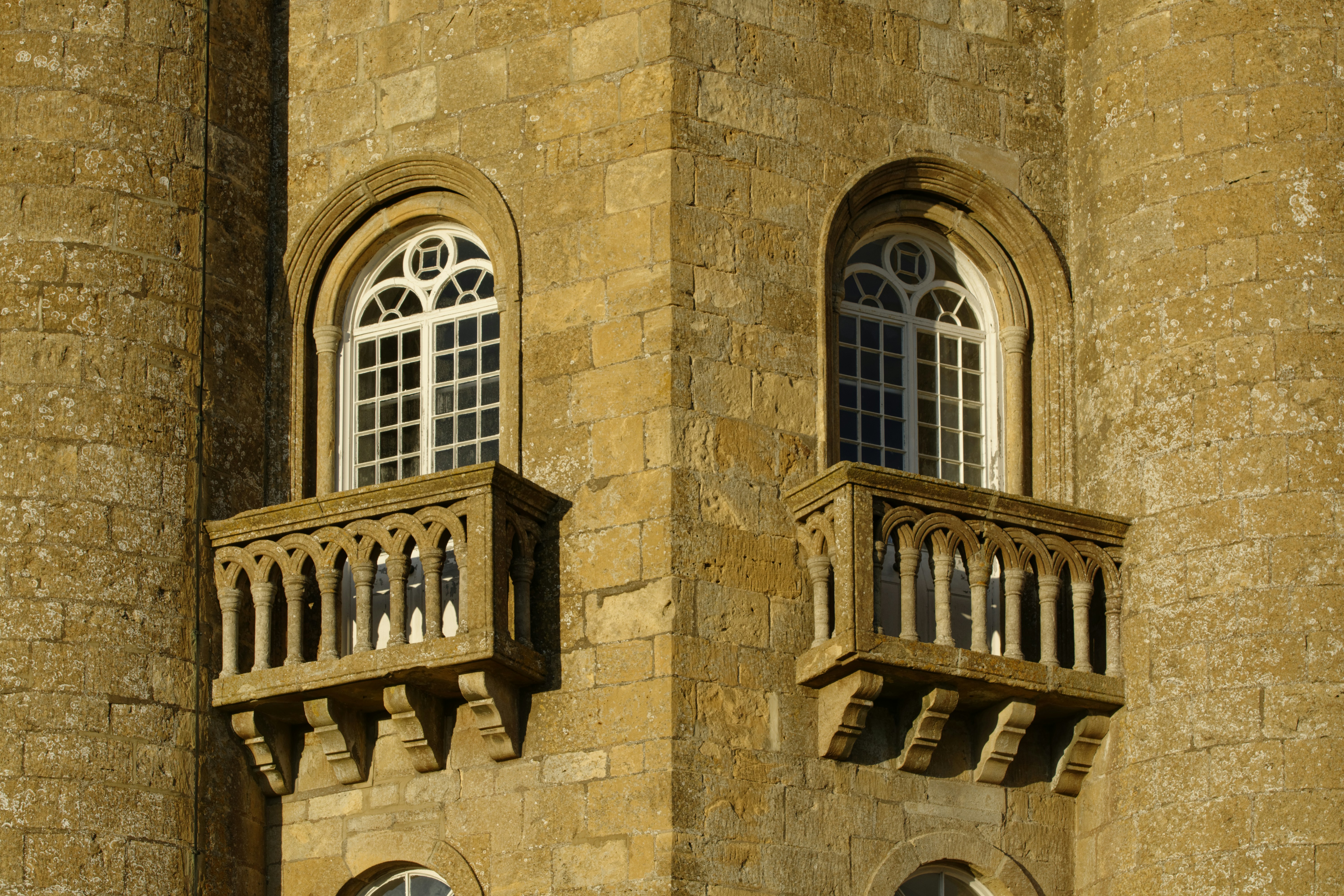 Windows on the folly tower at Broadway in the Cotswolds, England.