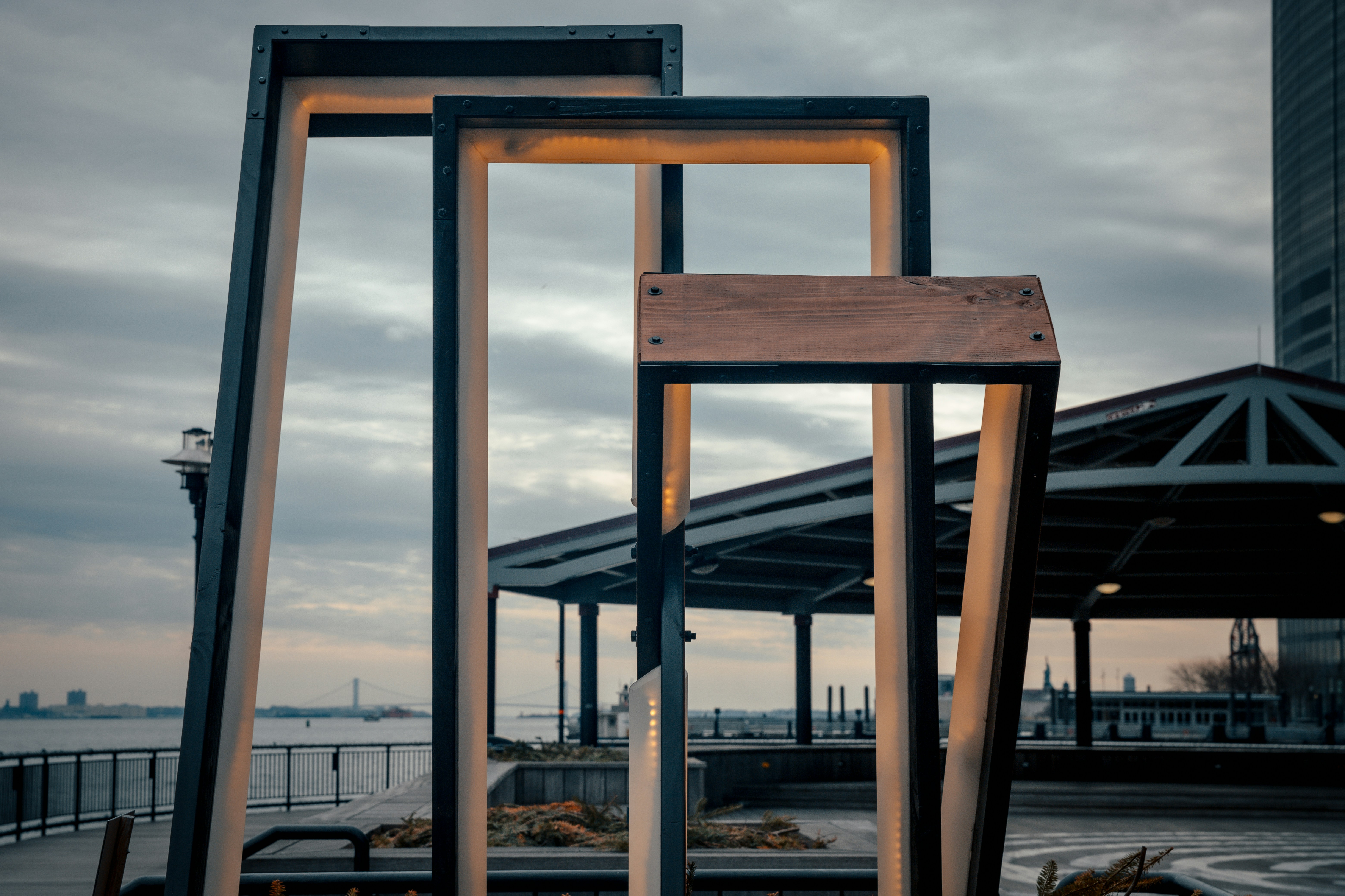 Nested Frames at Dusk: Geometry Framing the Riverfront