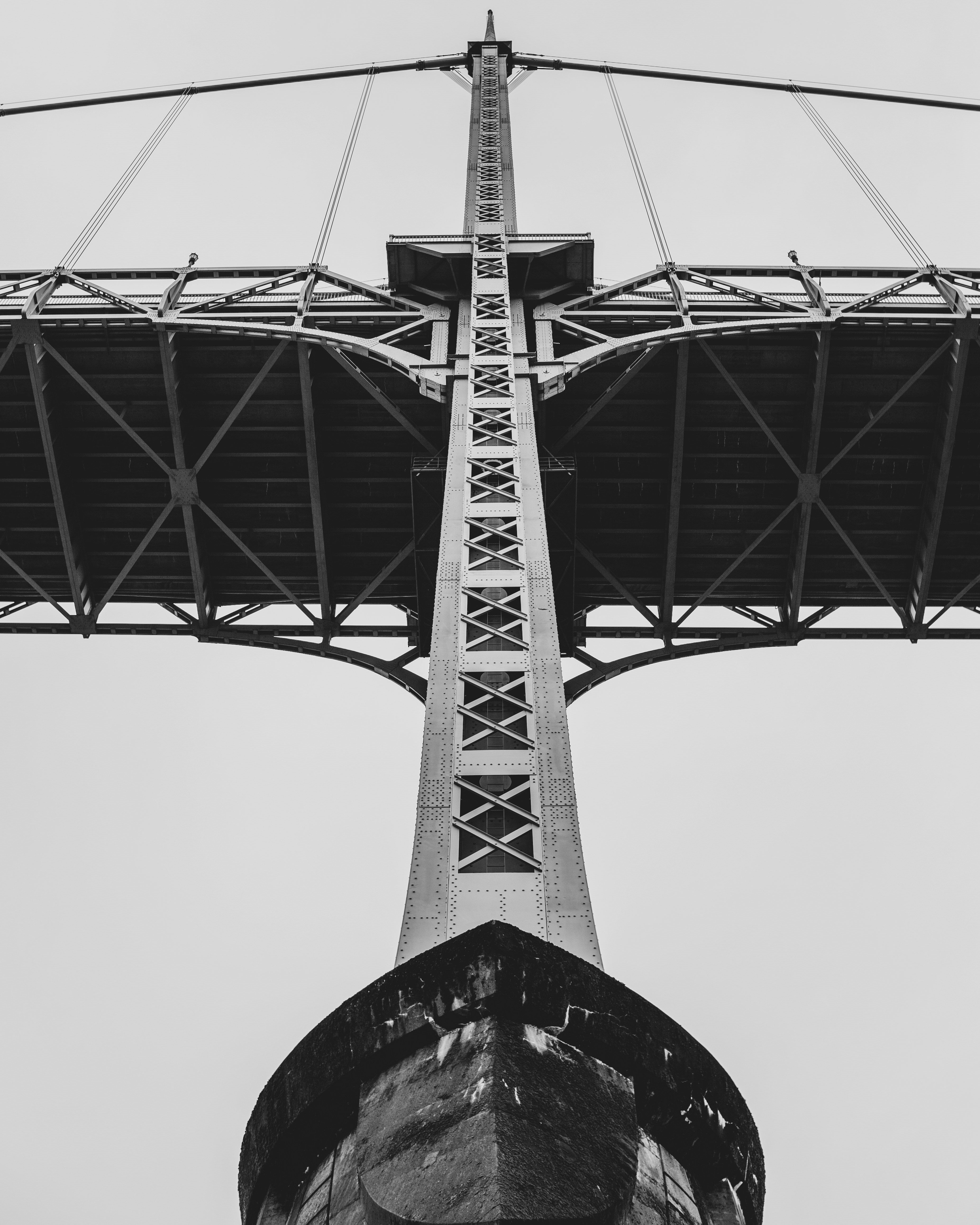 The Steel Spine: A Monochrome Portrait of a Bridge's Central Axis