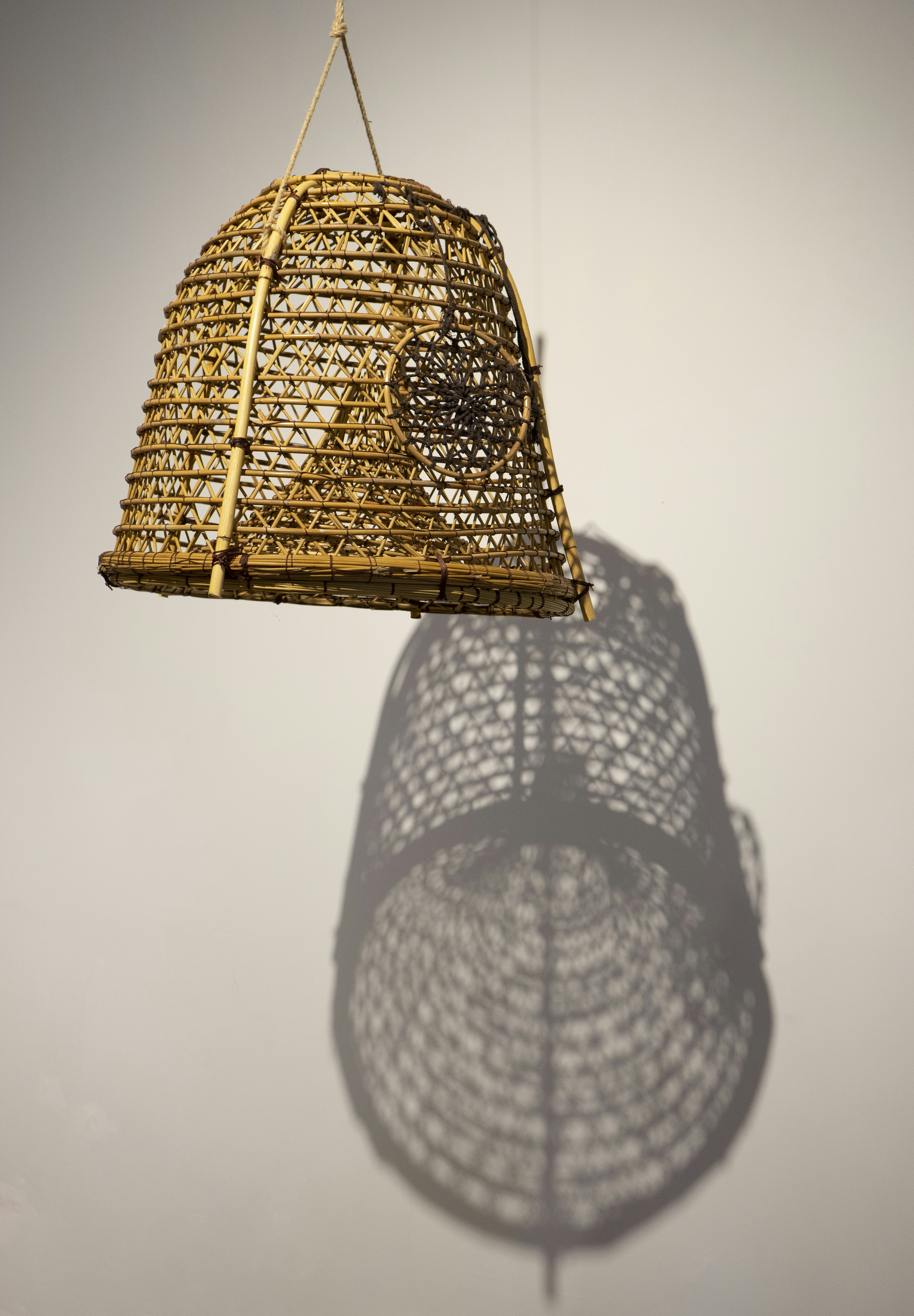 Loomed Light: A Hanging Wicker Shade and Its Shadow Portrait