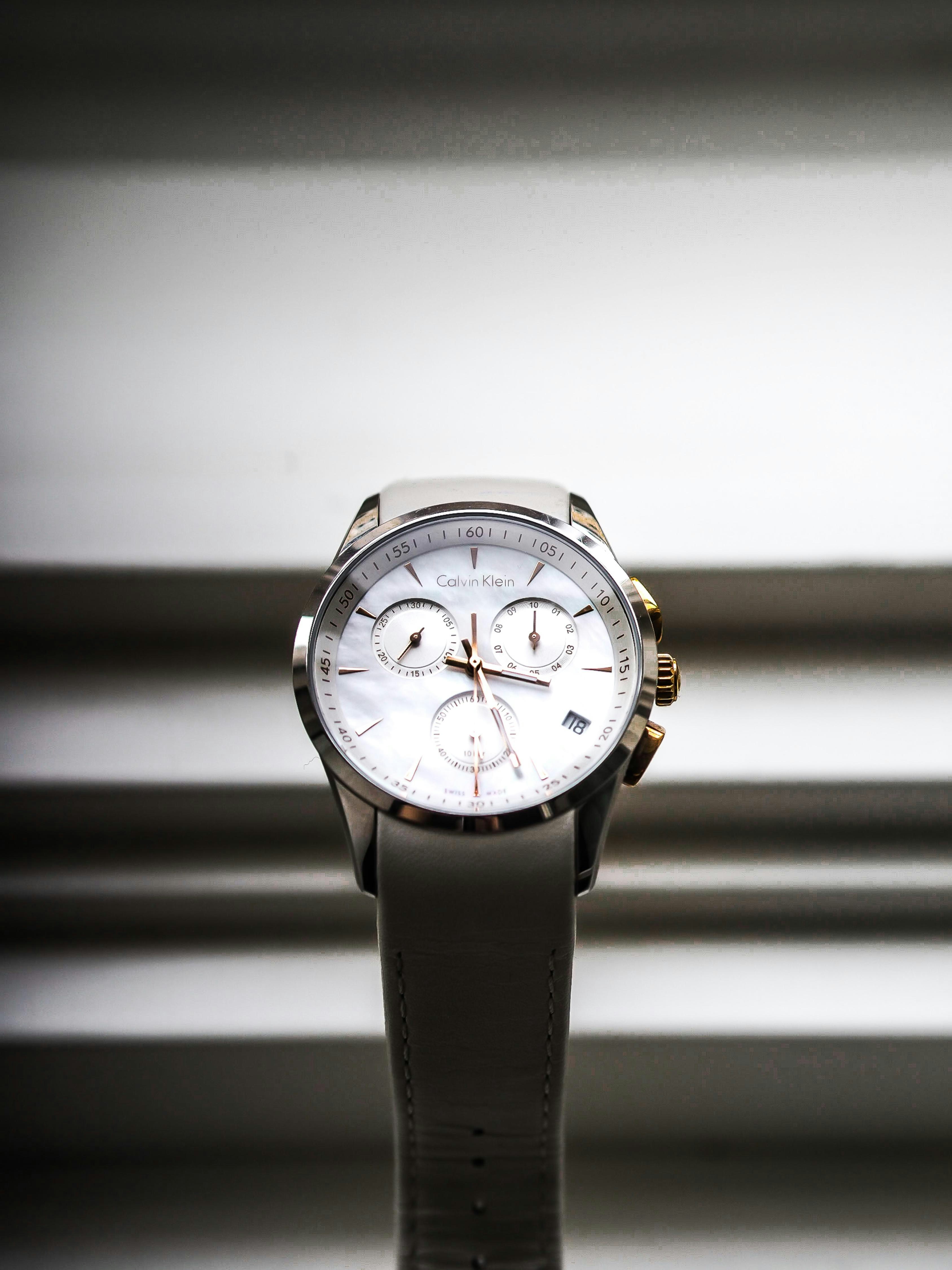 Black leather strap white chronograph watch photo – Free White Image on ...