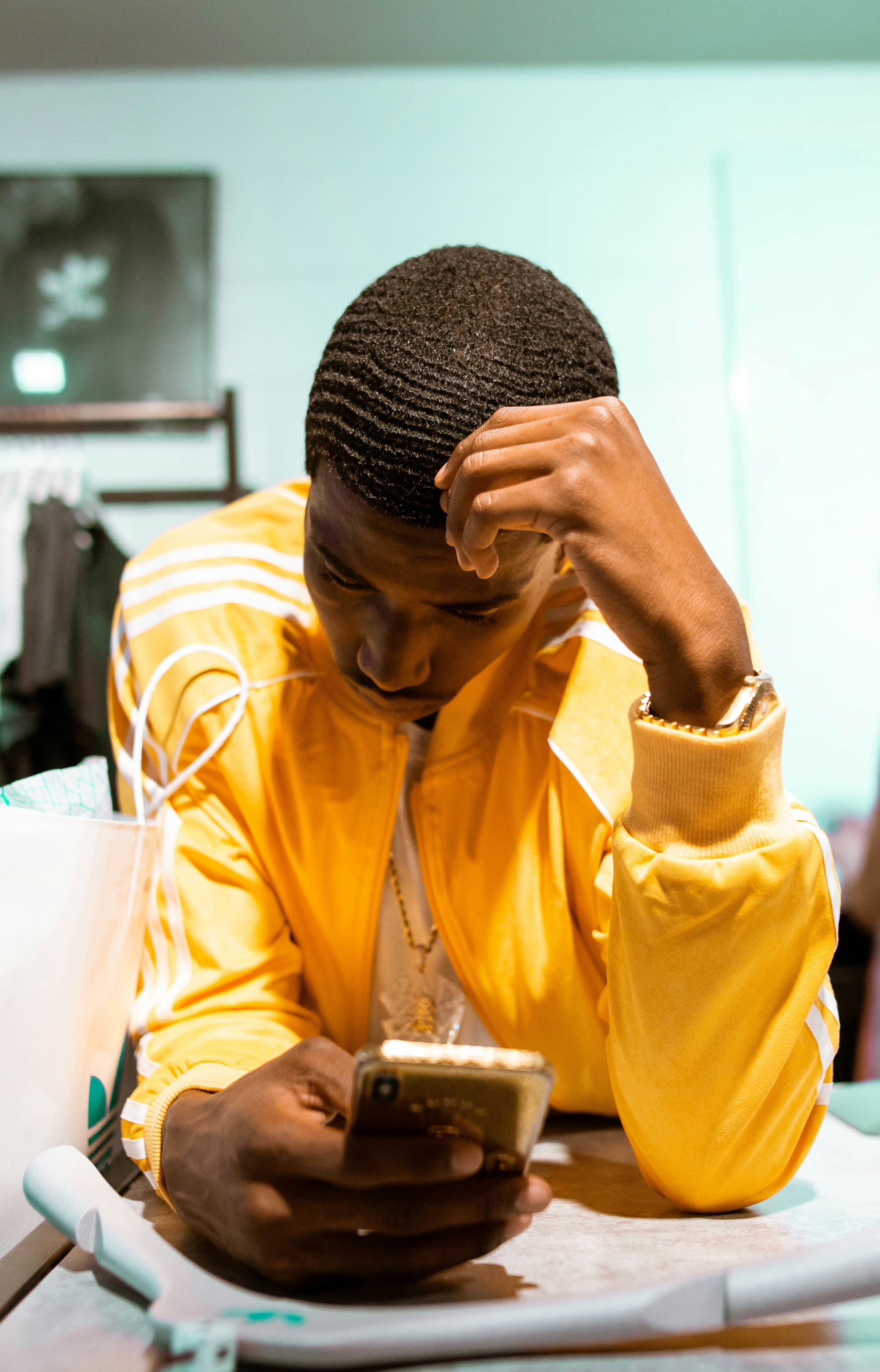 Man in yellow dress shirt holding gold iphone 6 photo – Free Human ...