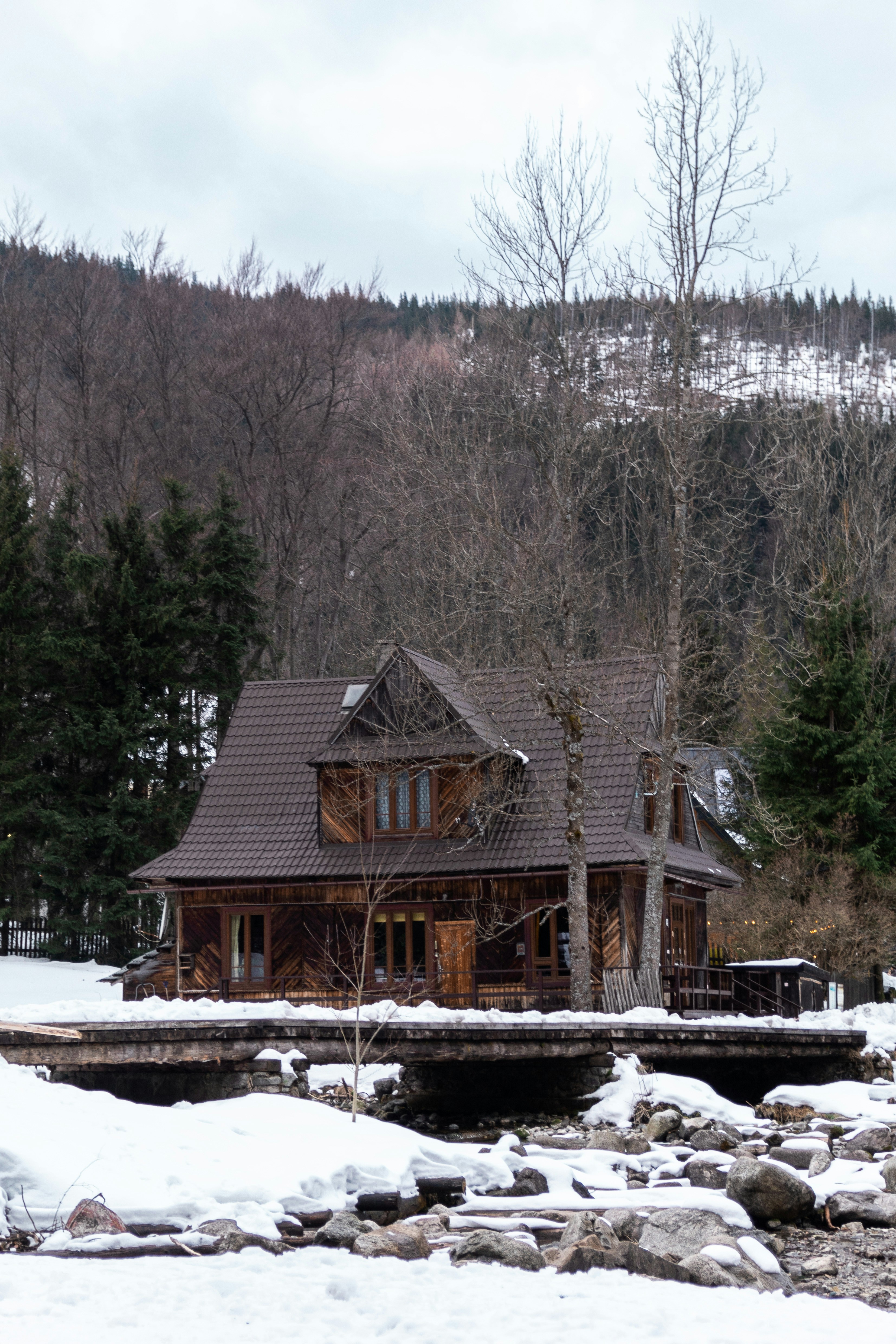 brown wooden house near trees during daytime