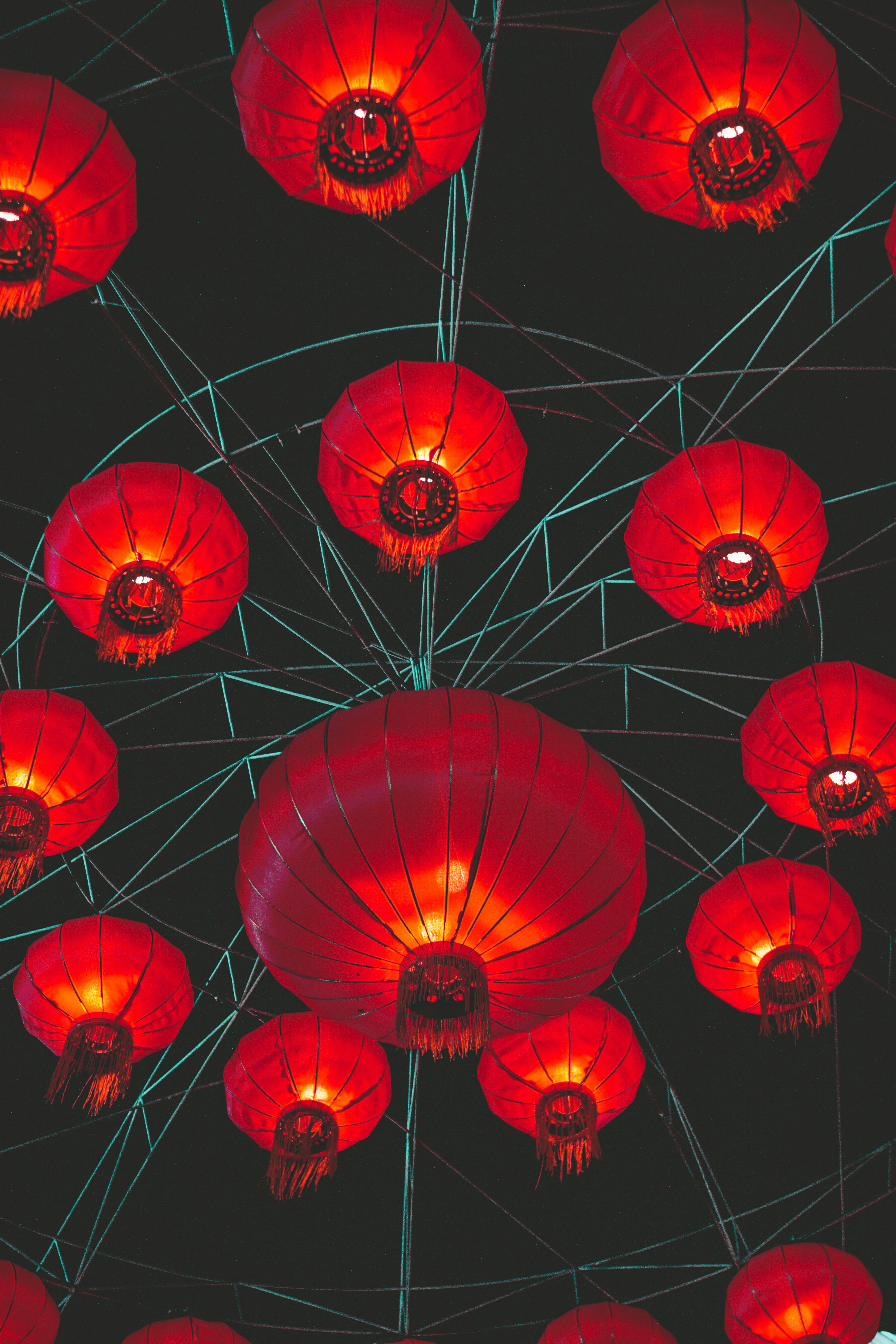 Symphony of Lanterns: Red Orbs Against the Night
