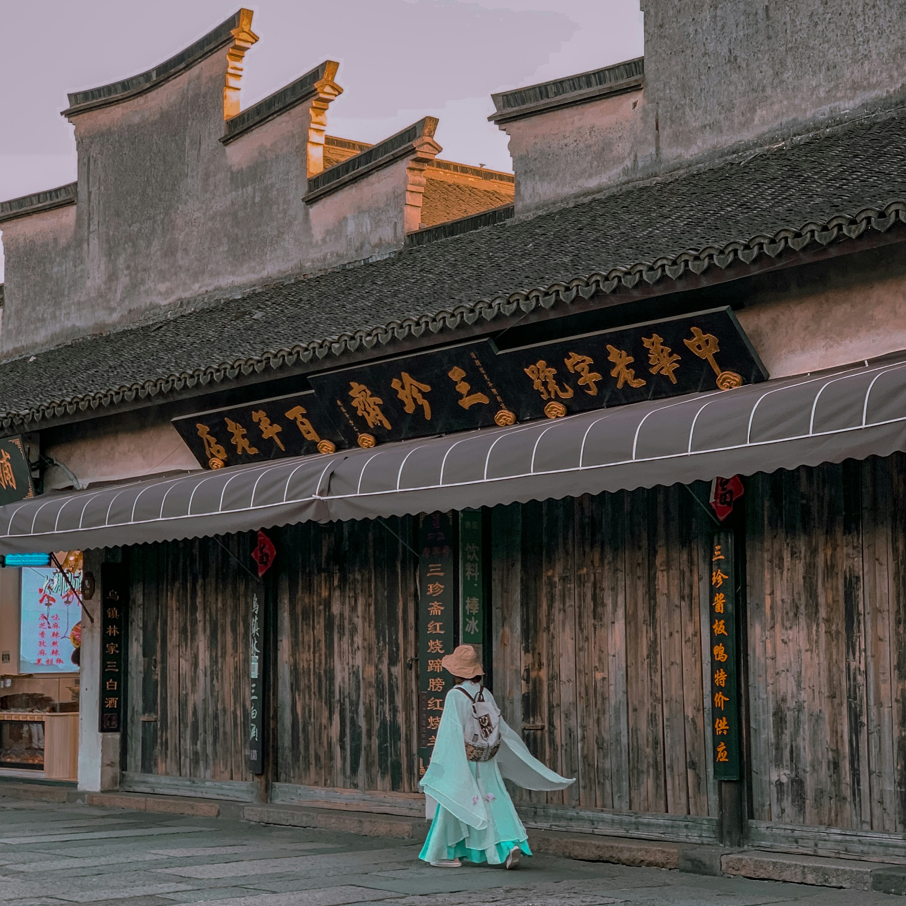 Silk-Cloaked Stroll Through a Heritage Courtyard
