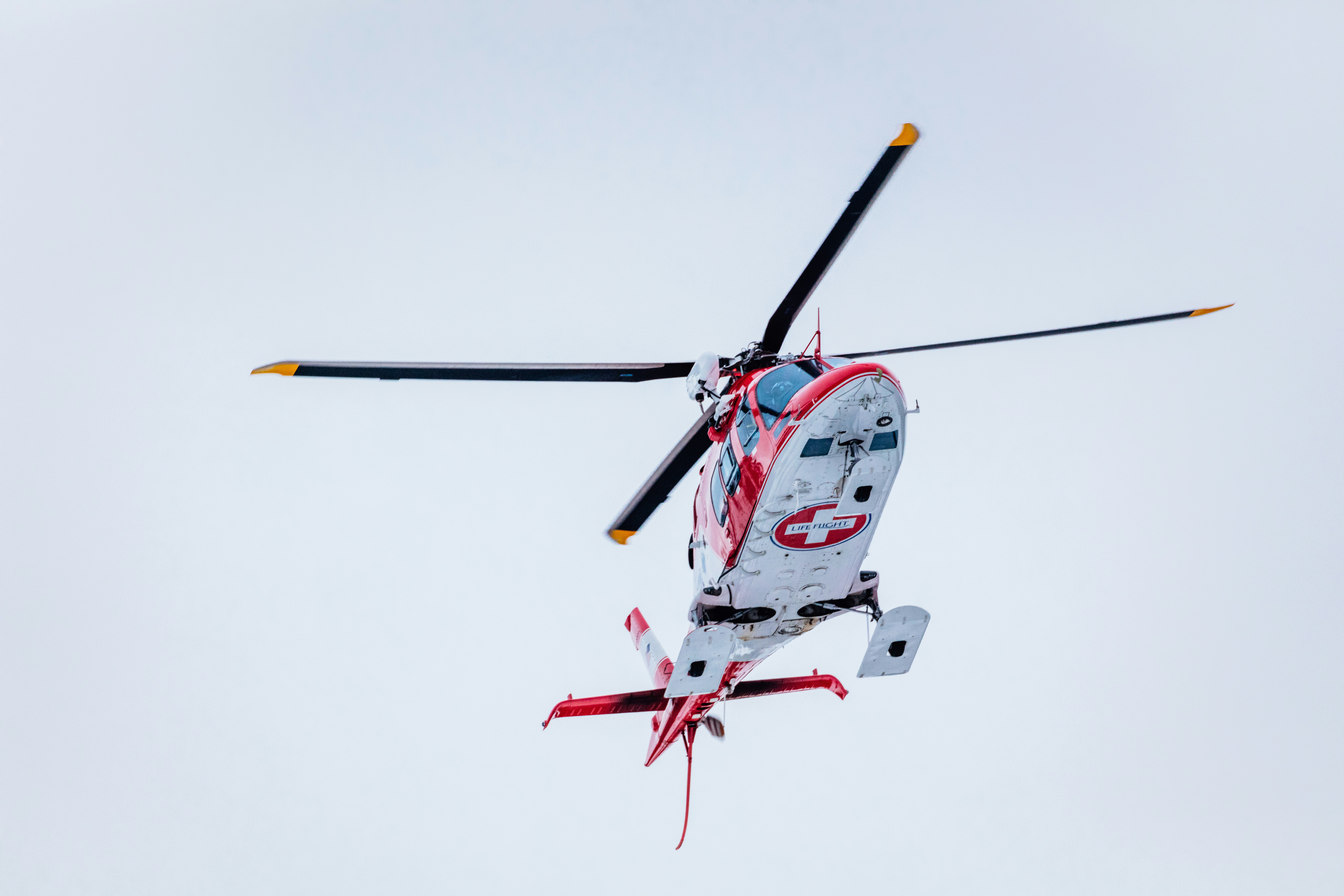 White and red helicopter flying in the sky photo – Free Transportation ...