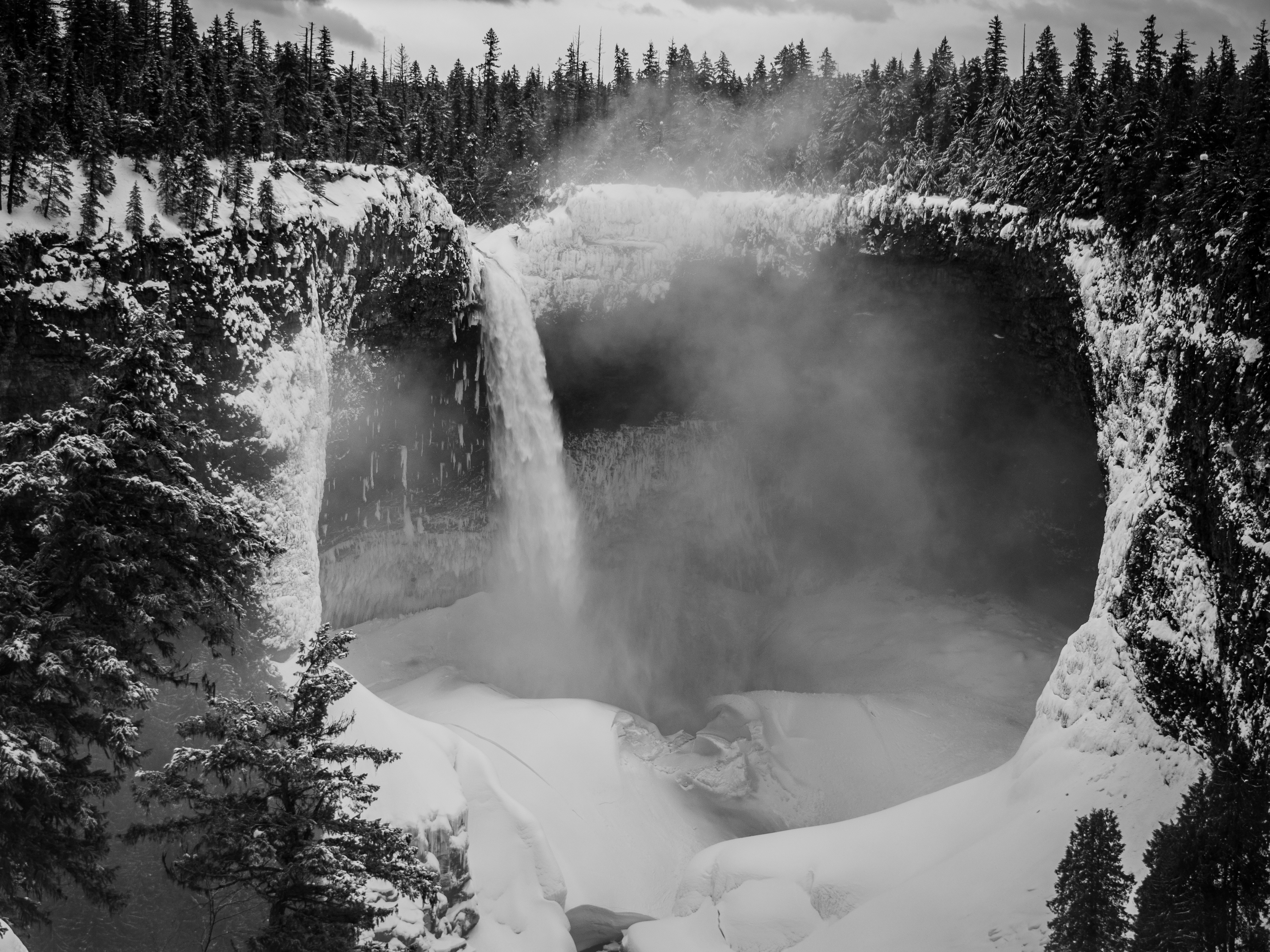 Grayscale photo of waterfalls near trees photo – Free Grey Image on ...