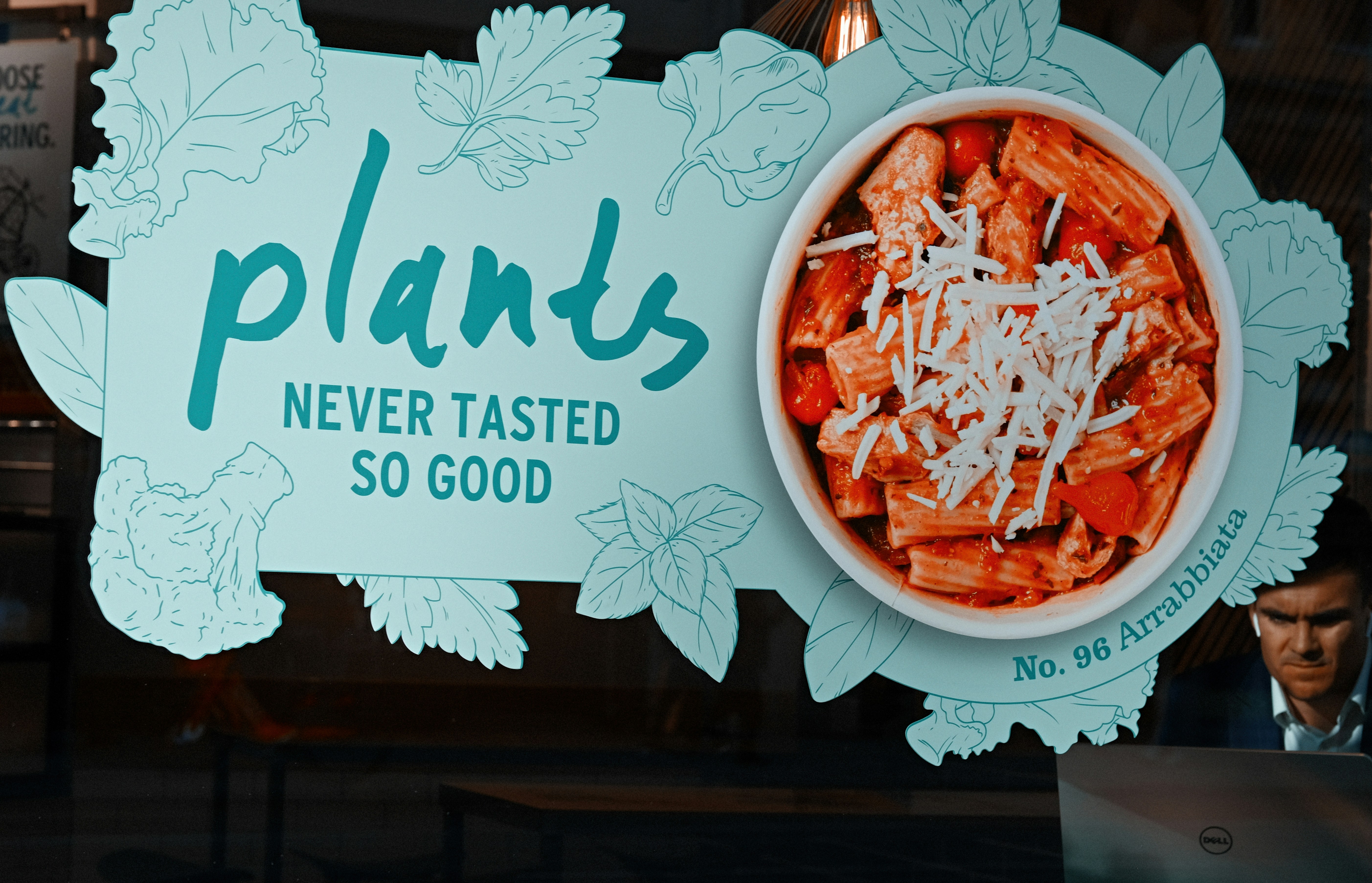 Plant-based Dish Signage: Fresh Pasta Banner with Cheery Blue Cutout