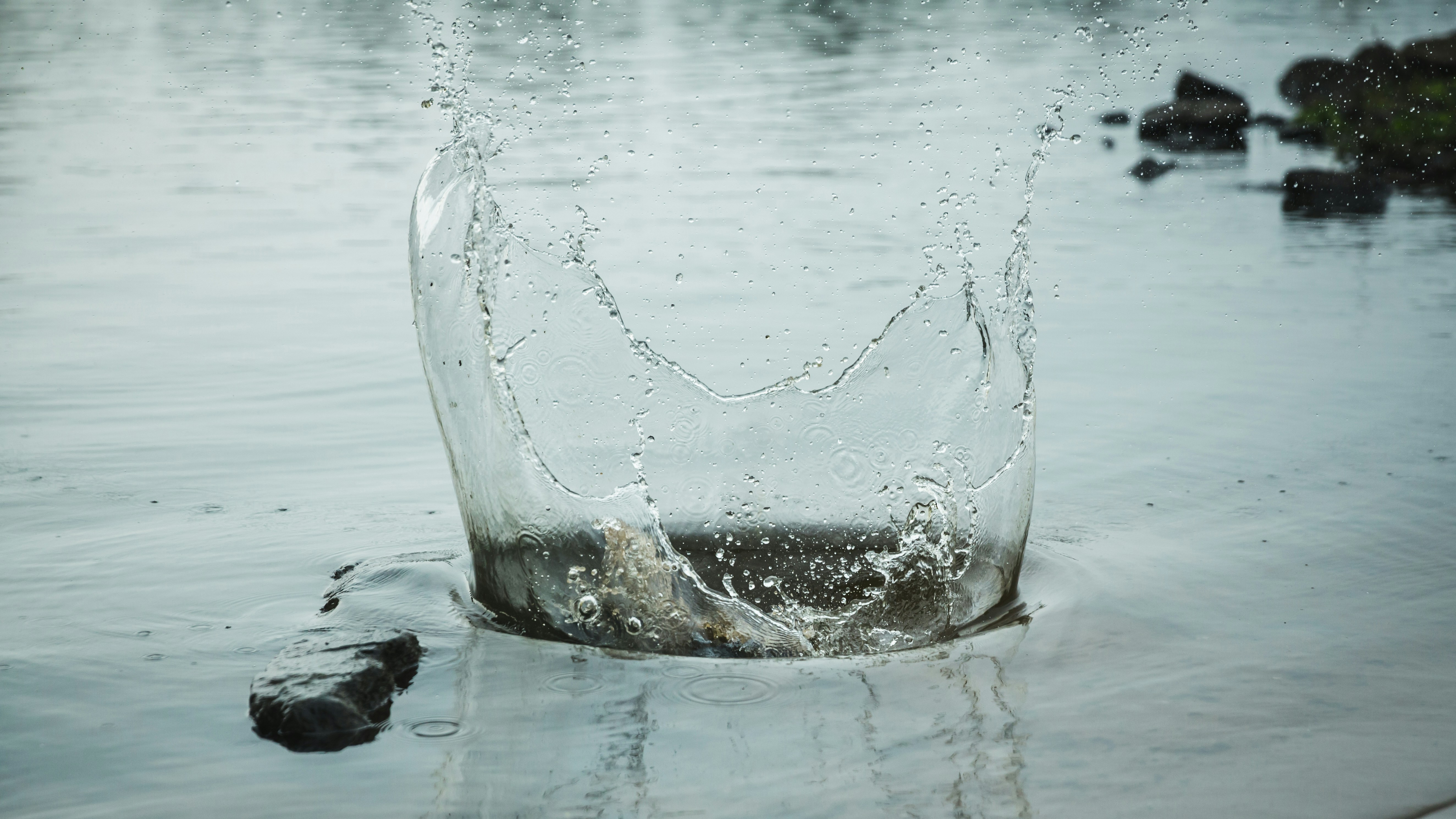 Liquid Crown: a frozen splash arc over a glassy pool