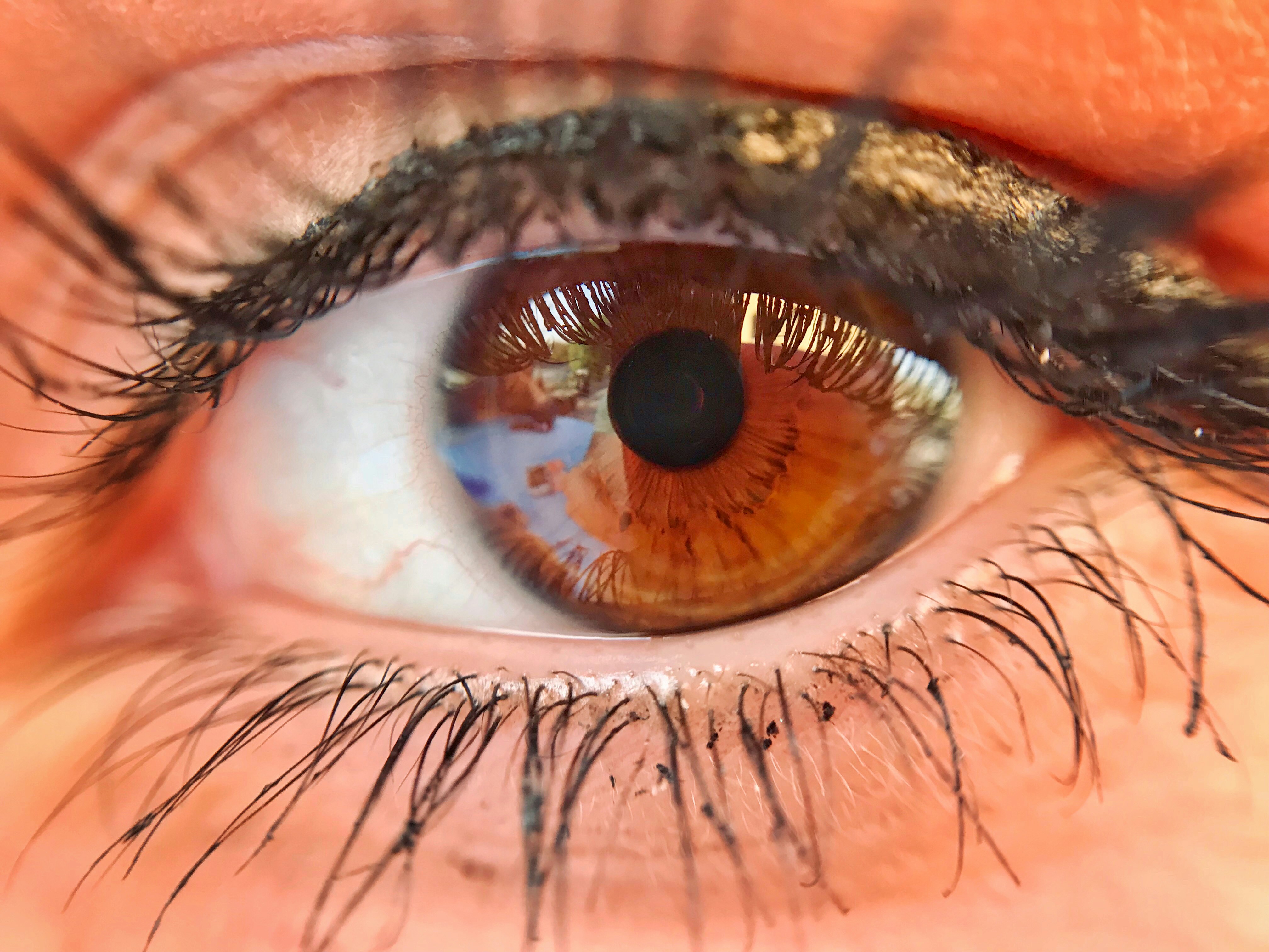 Iris in Focus: Close-Up of a Warm Brown Eye with Prominent Iris Texture