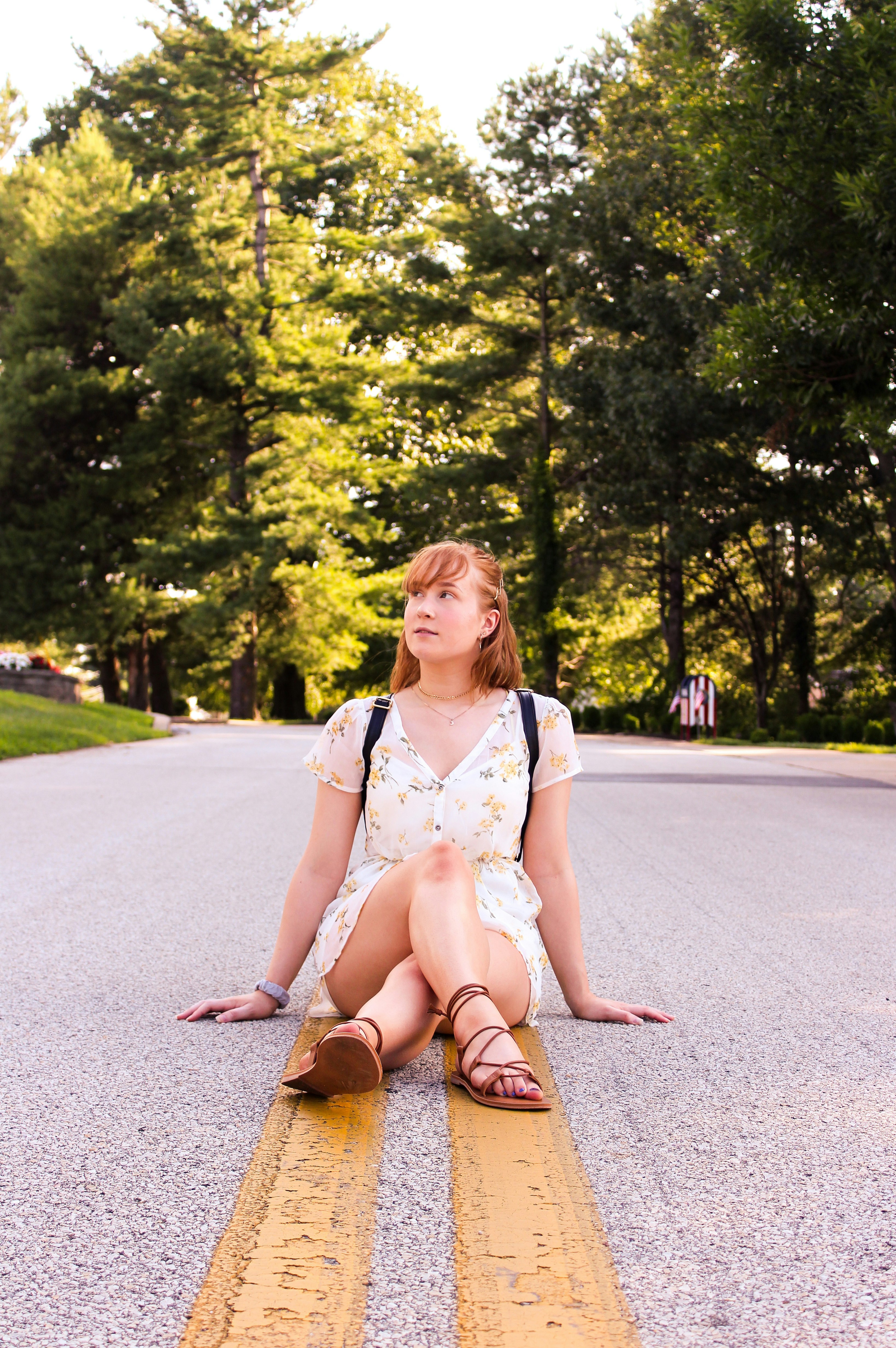 Sitting in the Street: A Moment of Quiet Under Summer Canopy